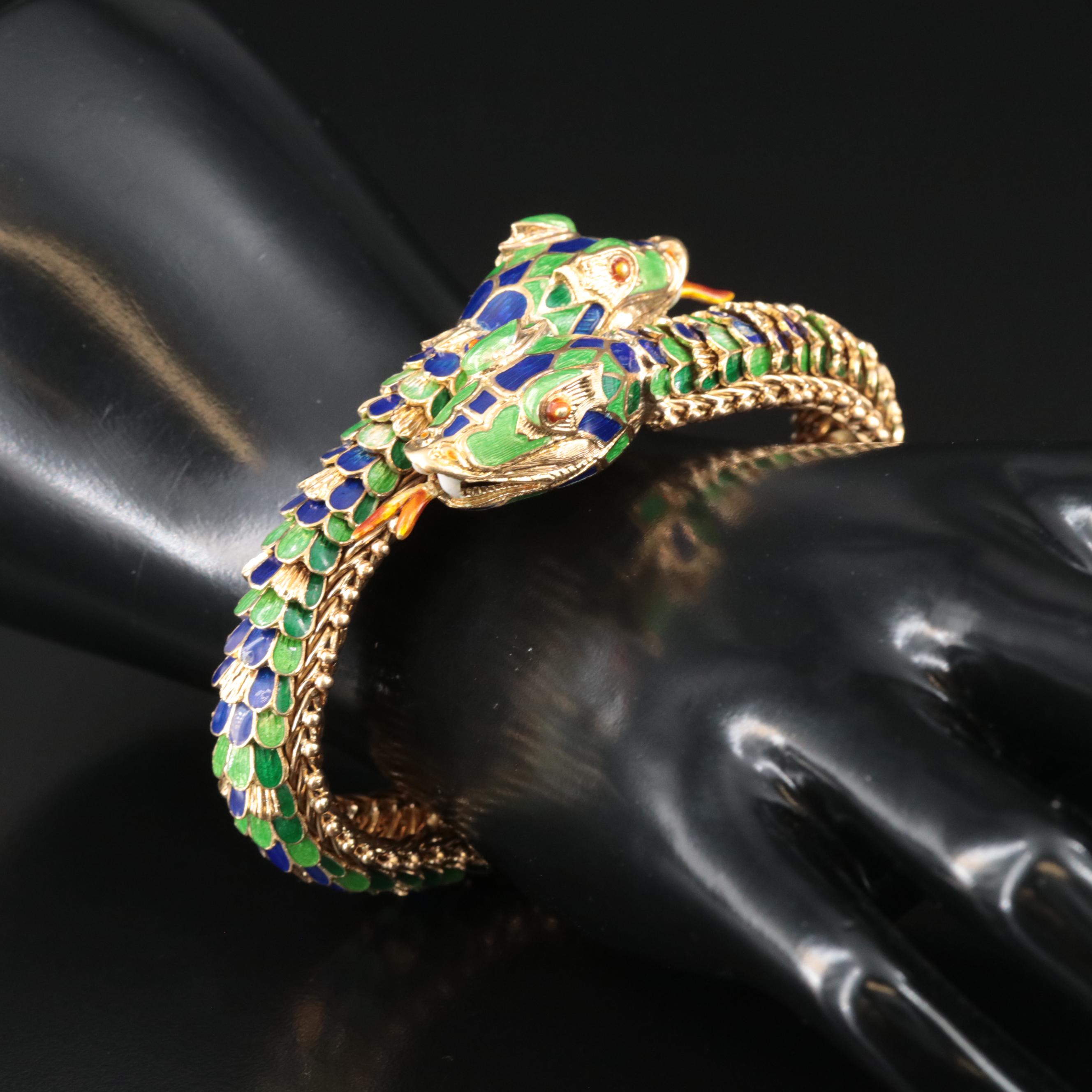 Spanish 18K Double Serpent Enamel Bracelet | EBTH