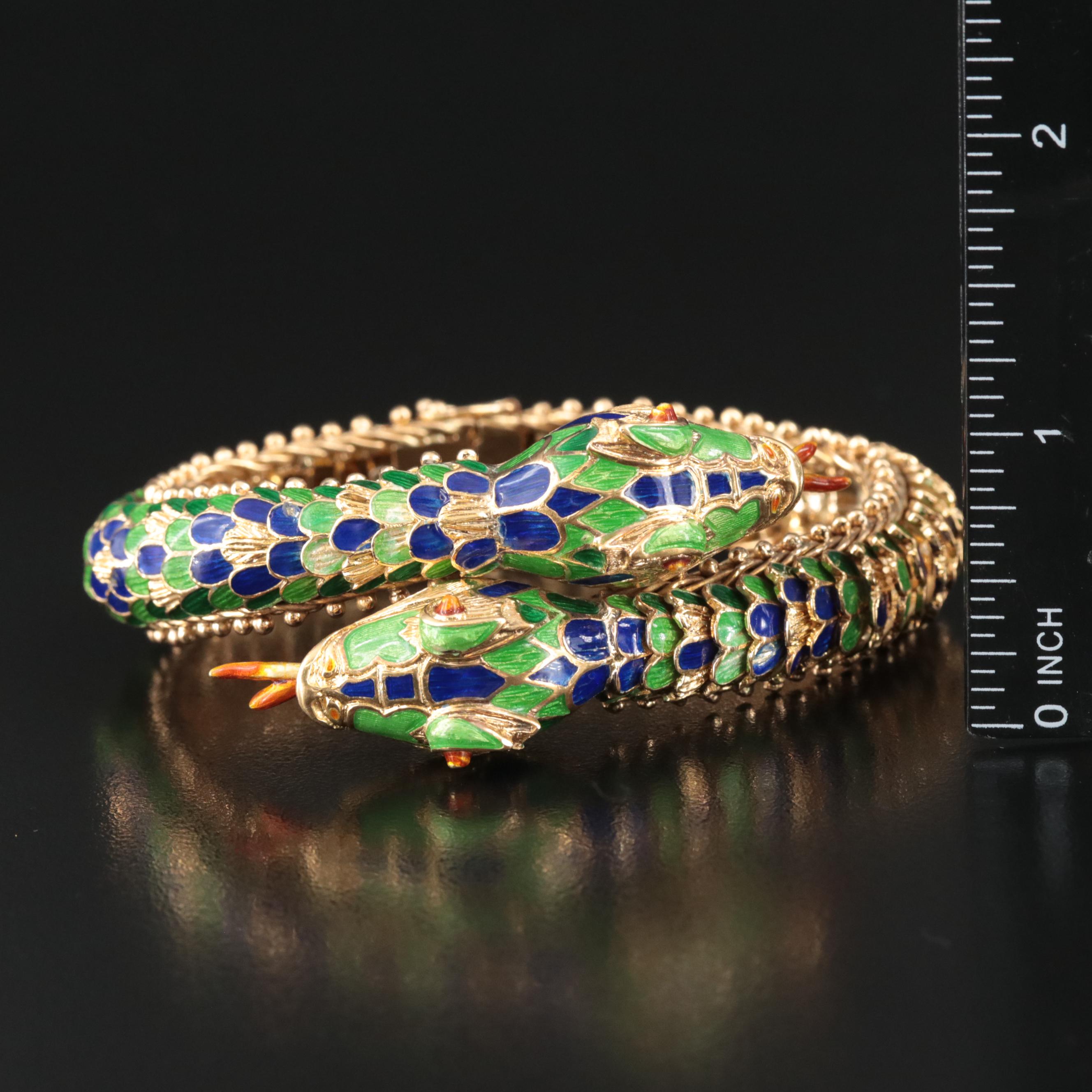 Spanish 18K Double Serpent Enamel Bracelet | EBTH
