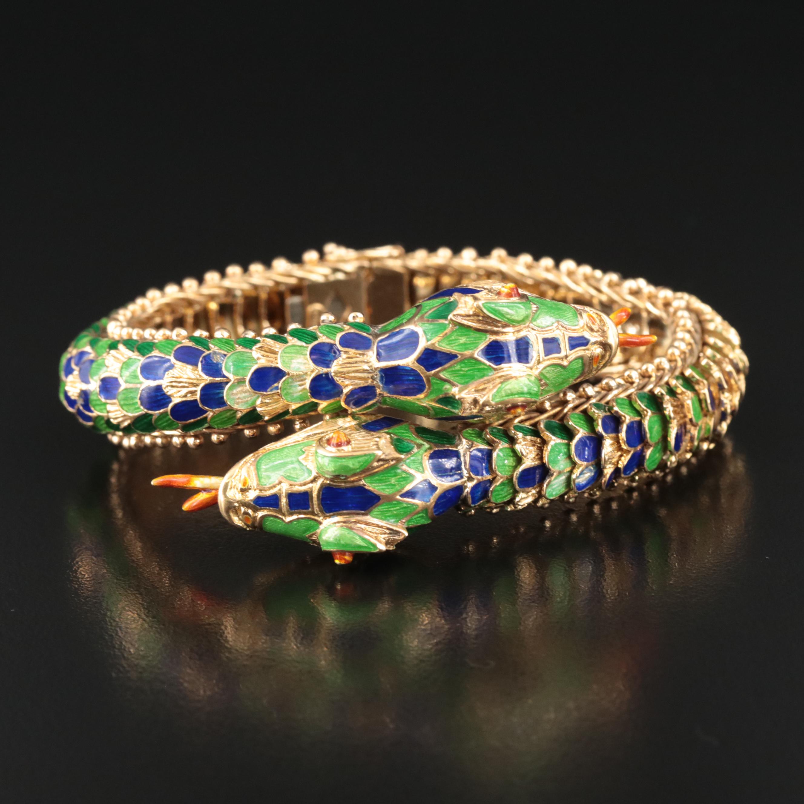 Spanish 18K Double Serpent Enamel Bracelet | EBTH