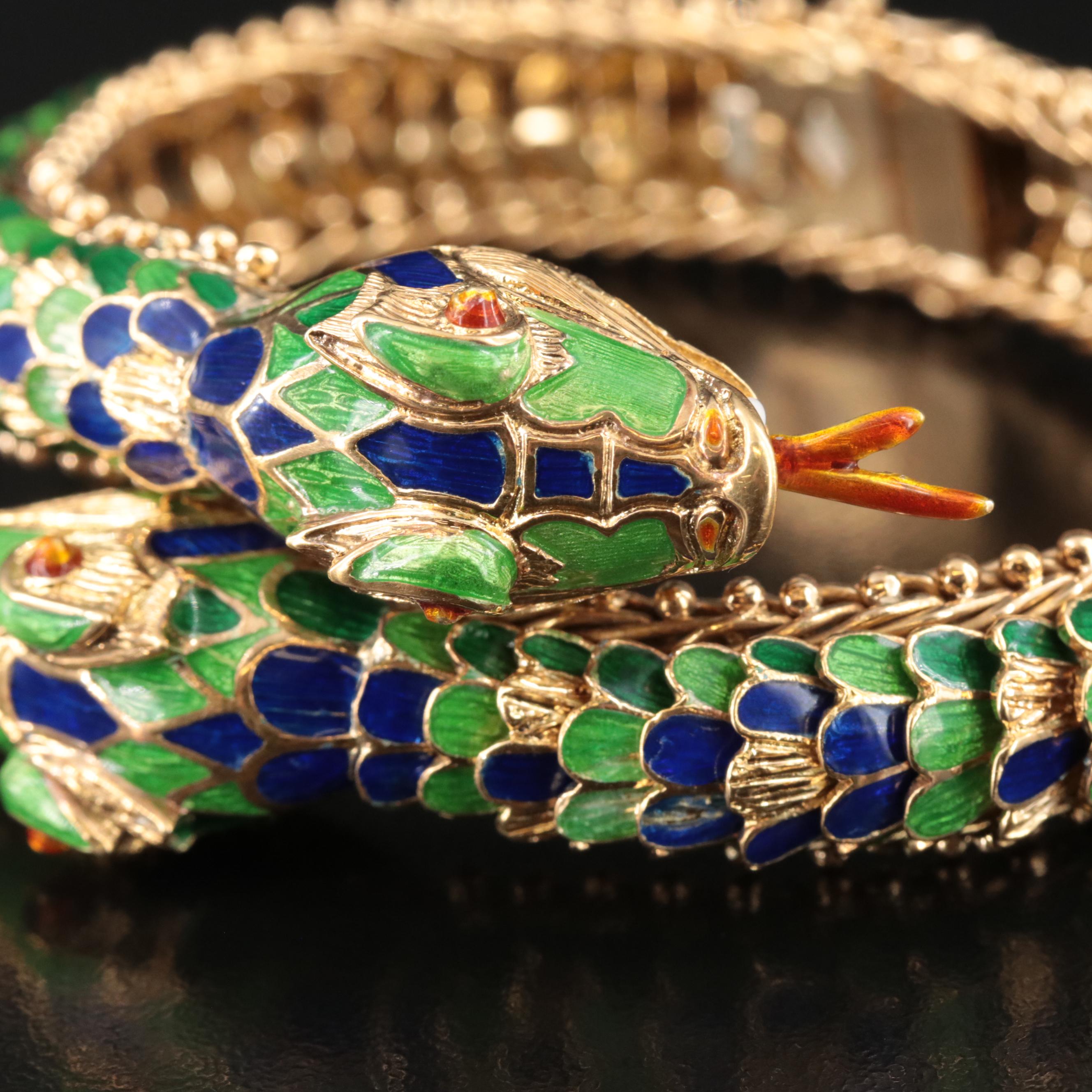 Spanish 18K Double Serpent Enamel Bracelet | EBTH