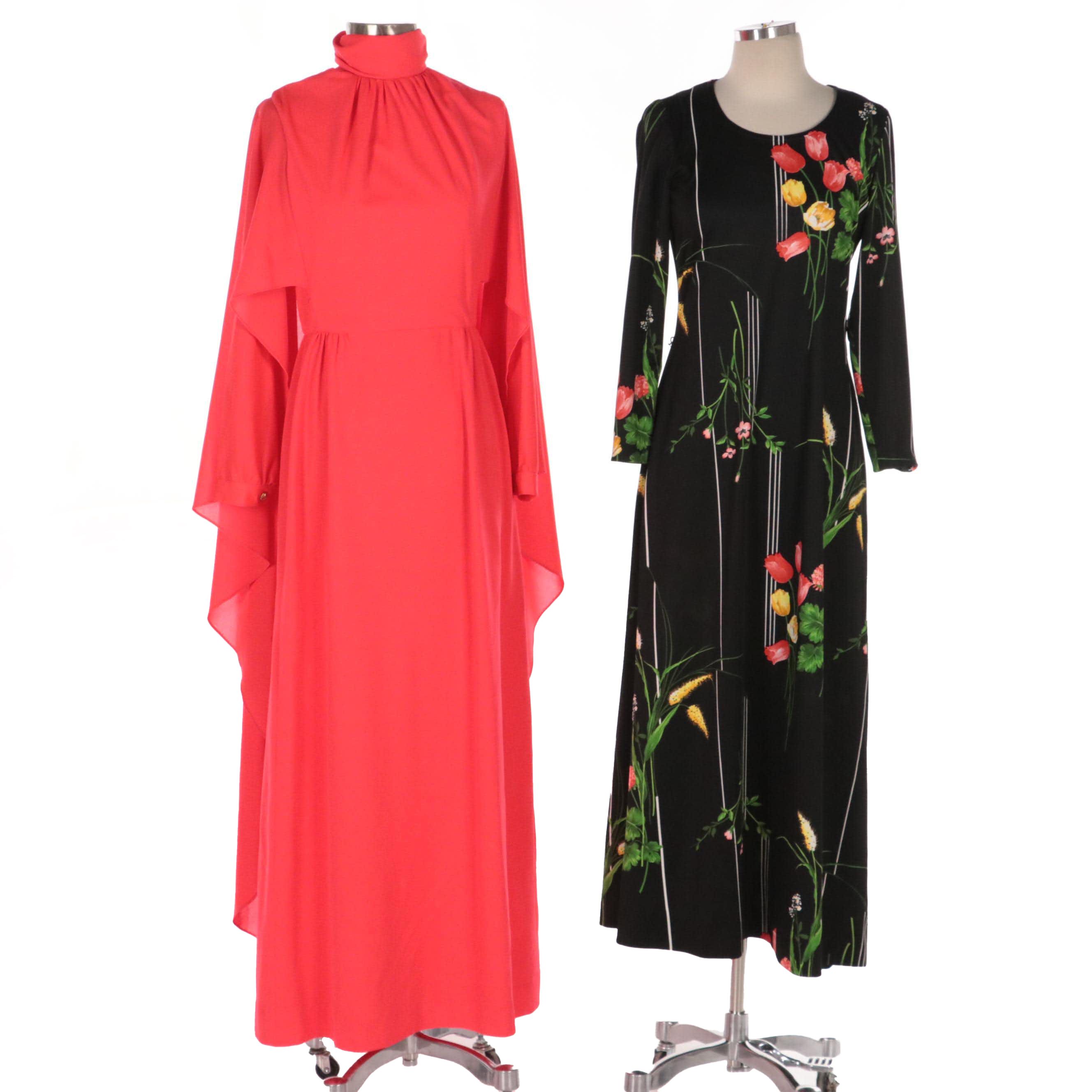 Lilli Diamond Cape Sleeve Evening Dress and Nat Kaplan Column Dress, c ...