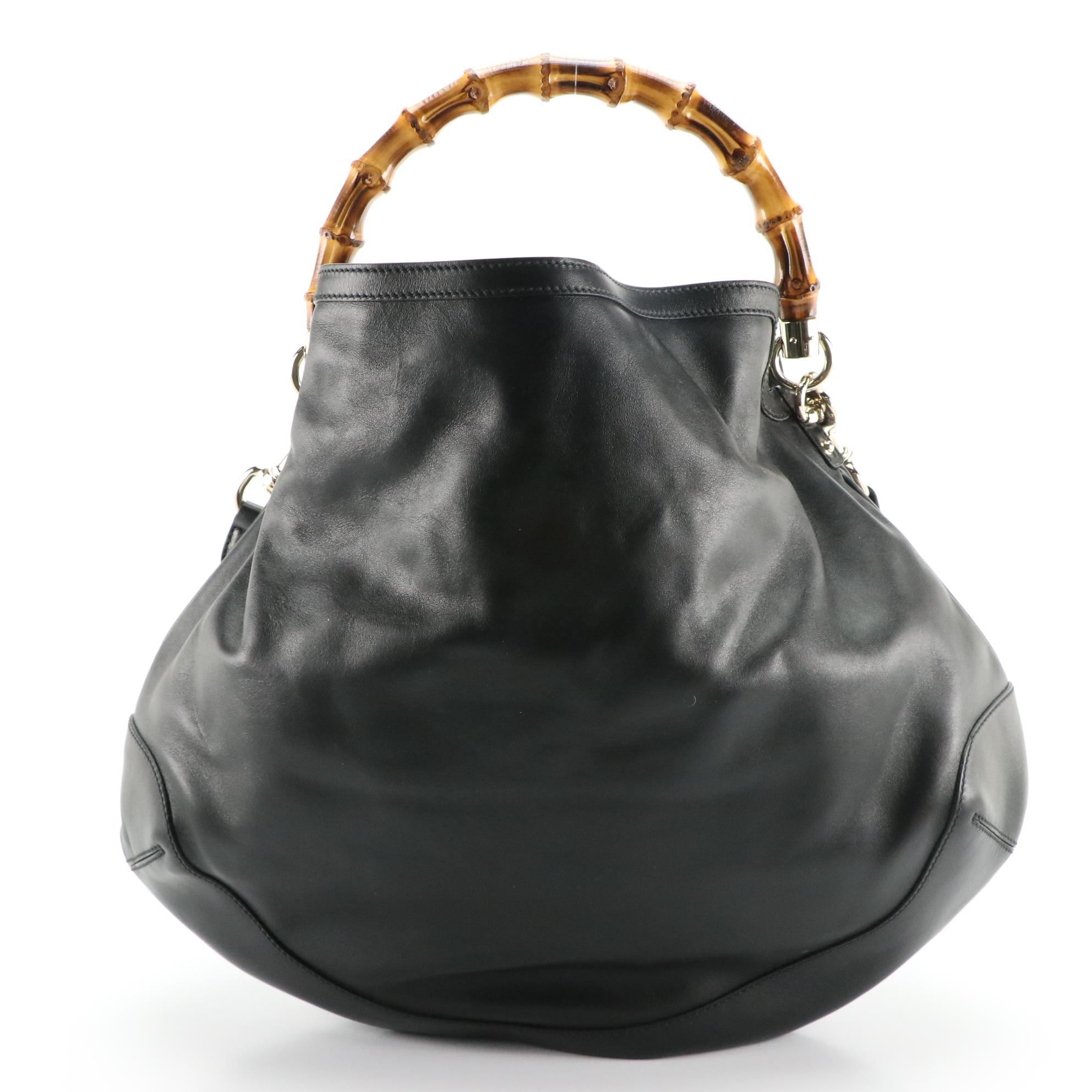 Gucci Bamboo 2-Way Black Leather Shoulder Bag | EBTH