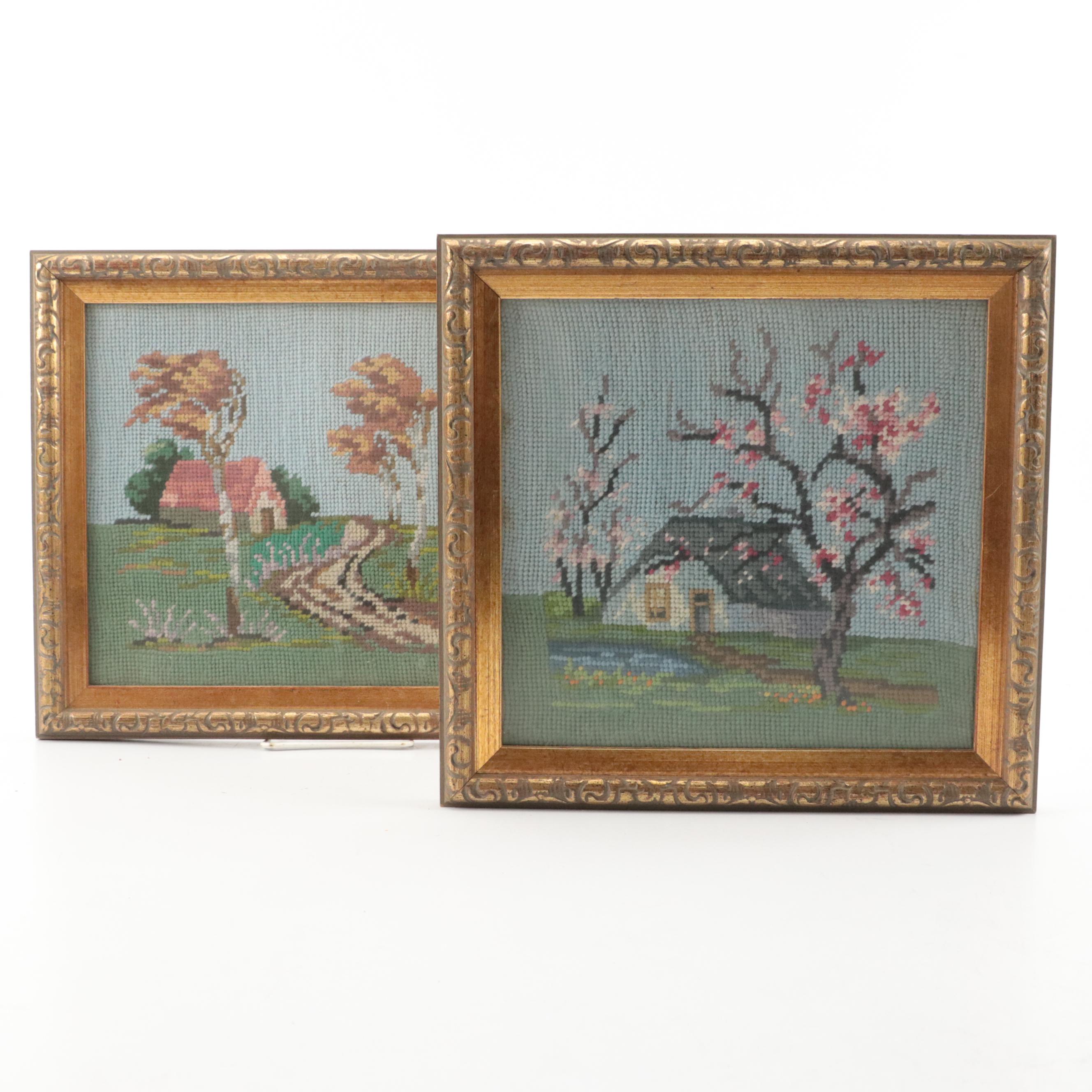 Handmade Needlepoint Seasonal Landscapes in Frames | EBTH