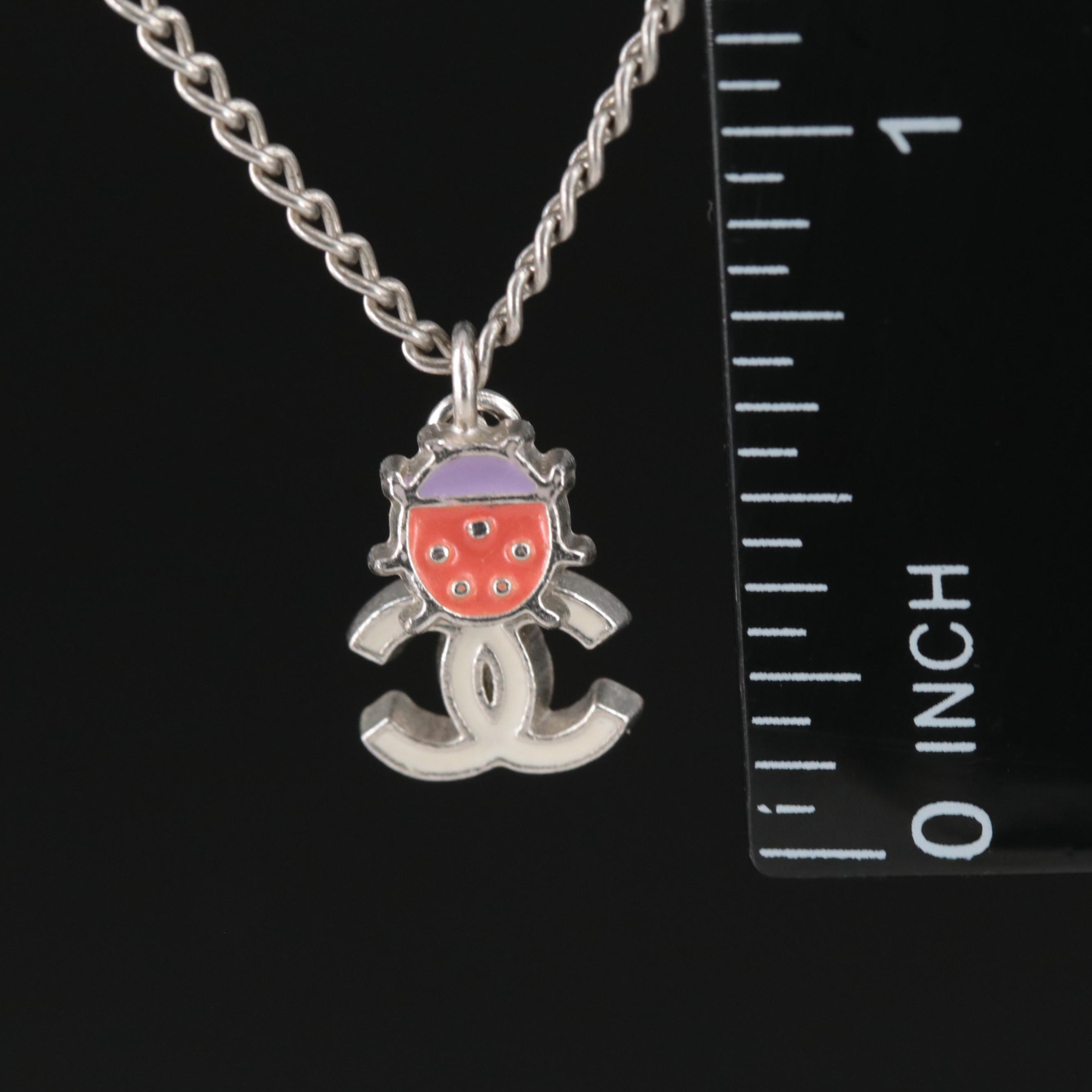 Chanel Purple Ladybug and White CC Logo Enamel Pendant Necklace ...