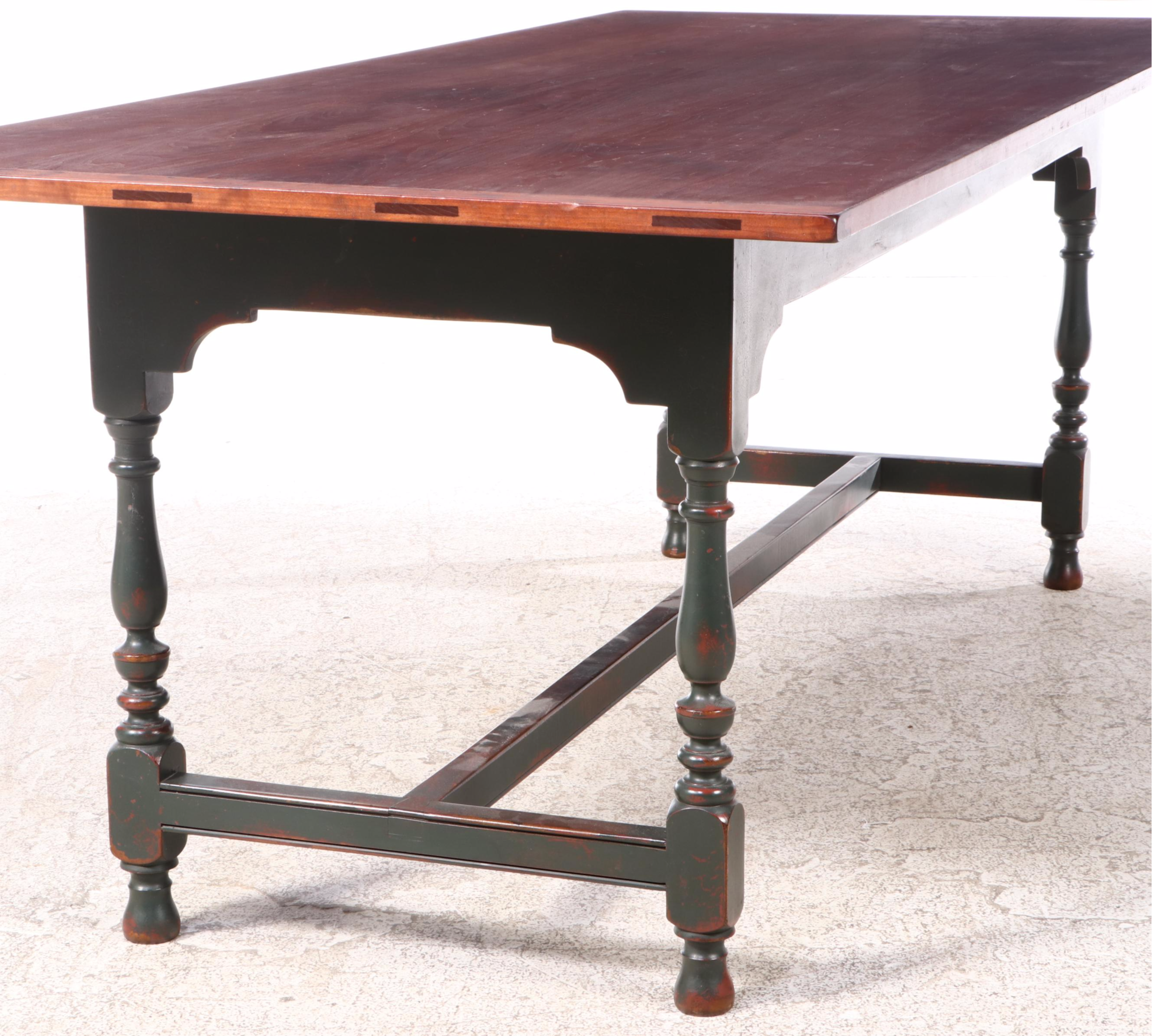 American Colonial Style Cherrywood and Green-Painted Trestle-Base ...