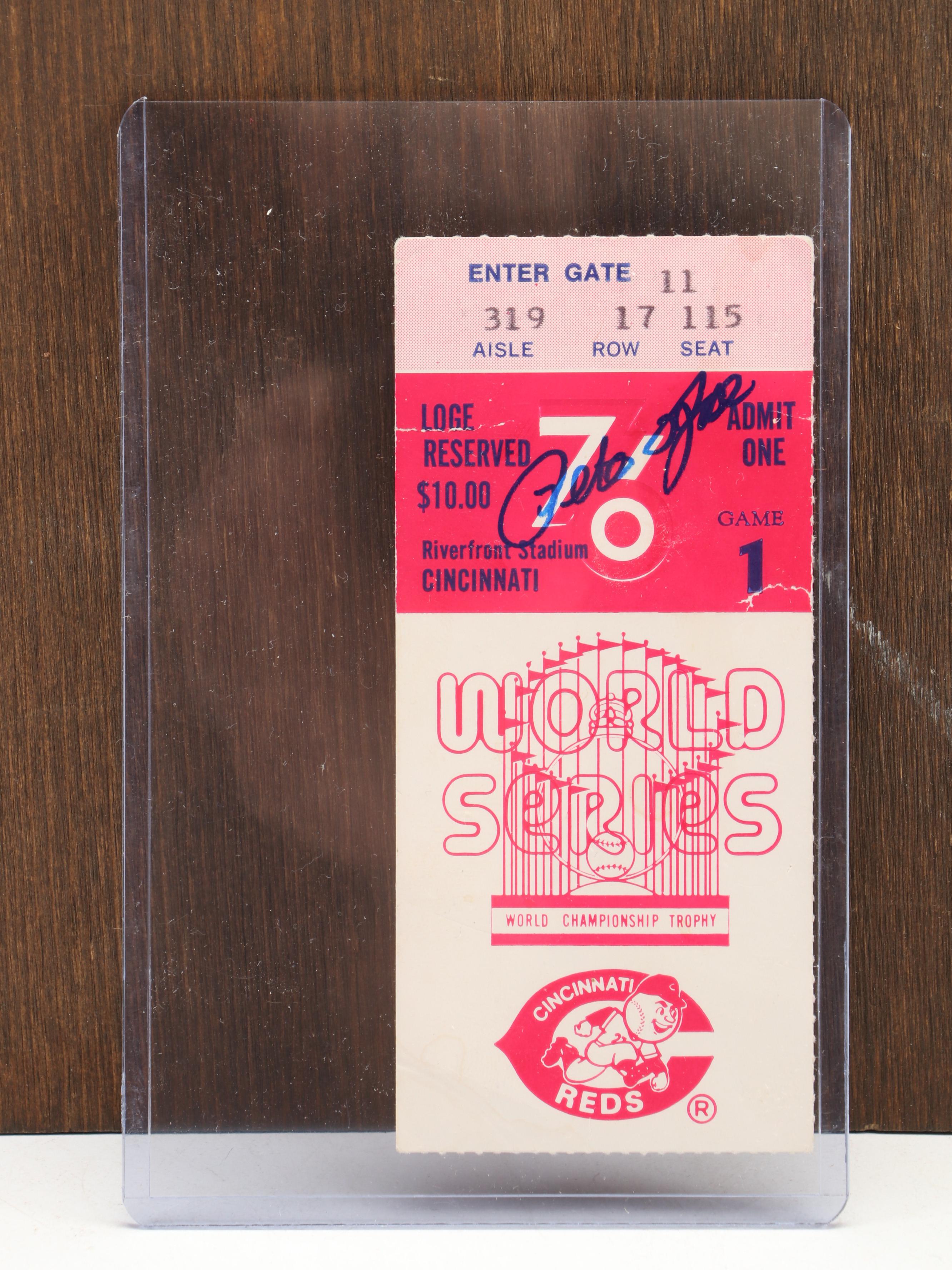 Pete Rose Signed 1976 World Series Ticket Stub and Cincinnati Reds ...
