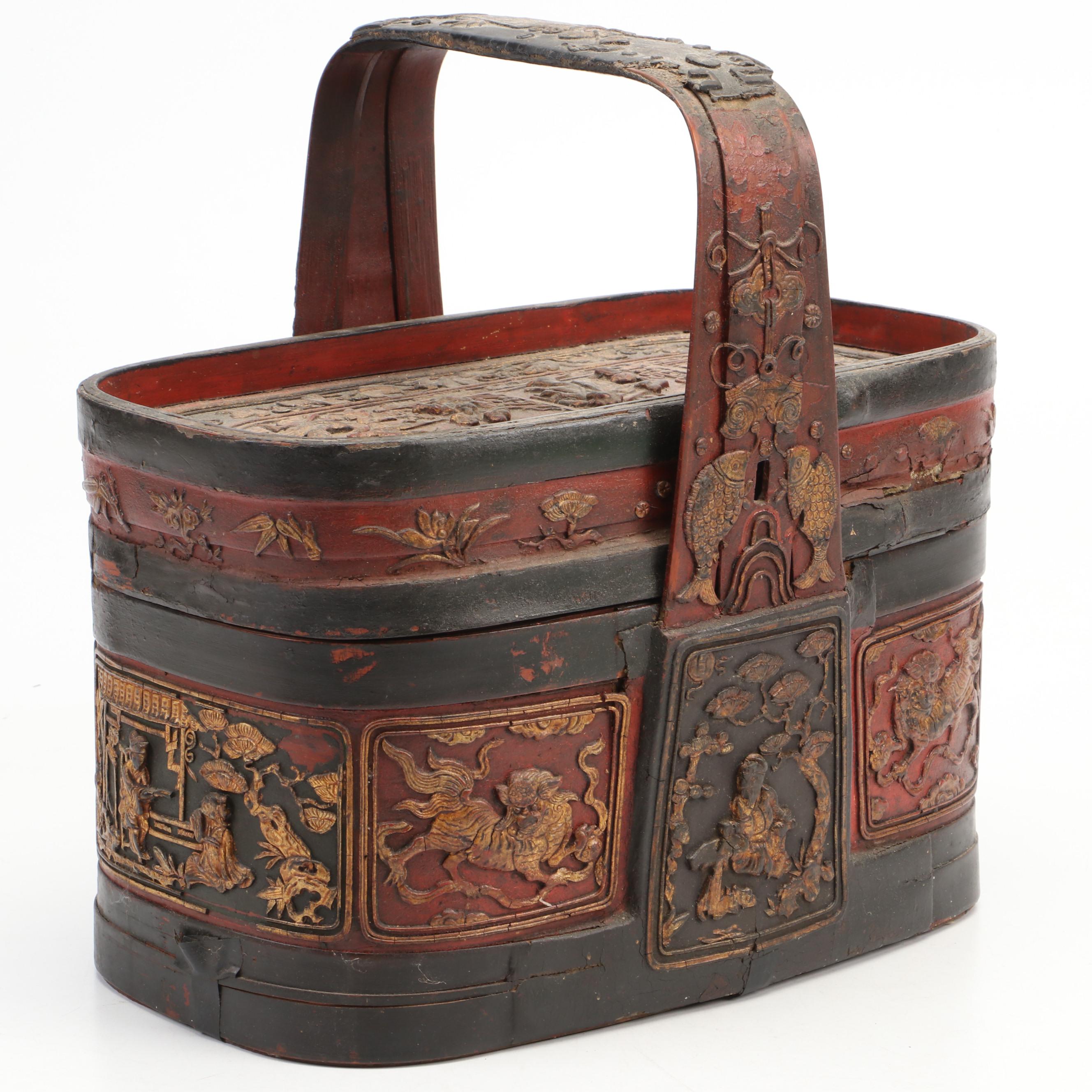 Chinese Carved Lacquerware Basket | EBTH