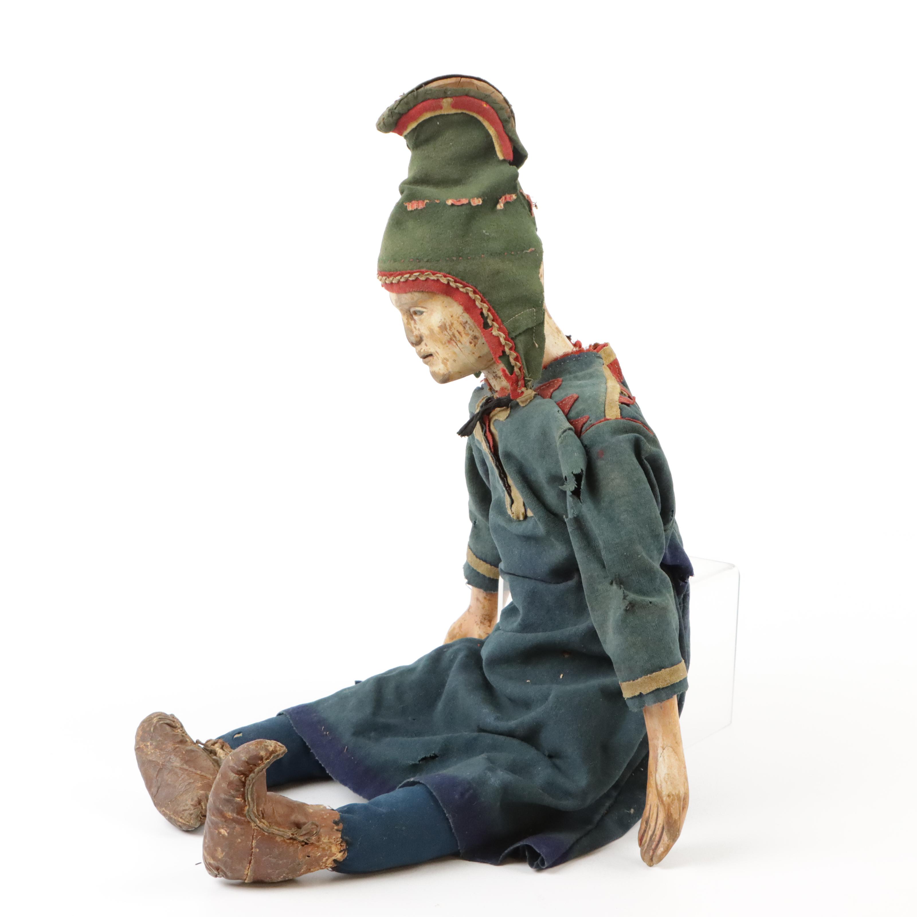 Eastern European Carved Wood and Fabric Soldier Puppet Doll | EBTH