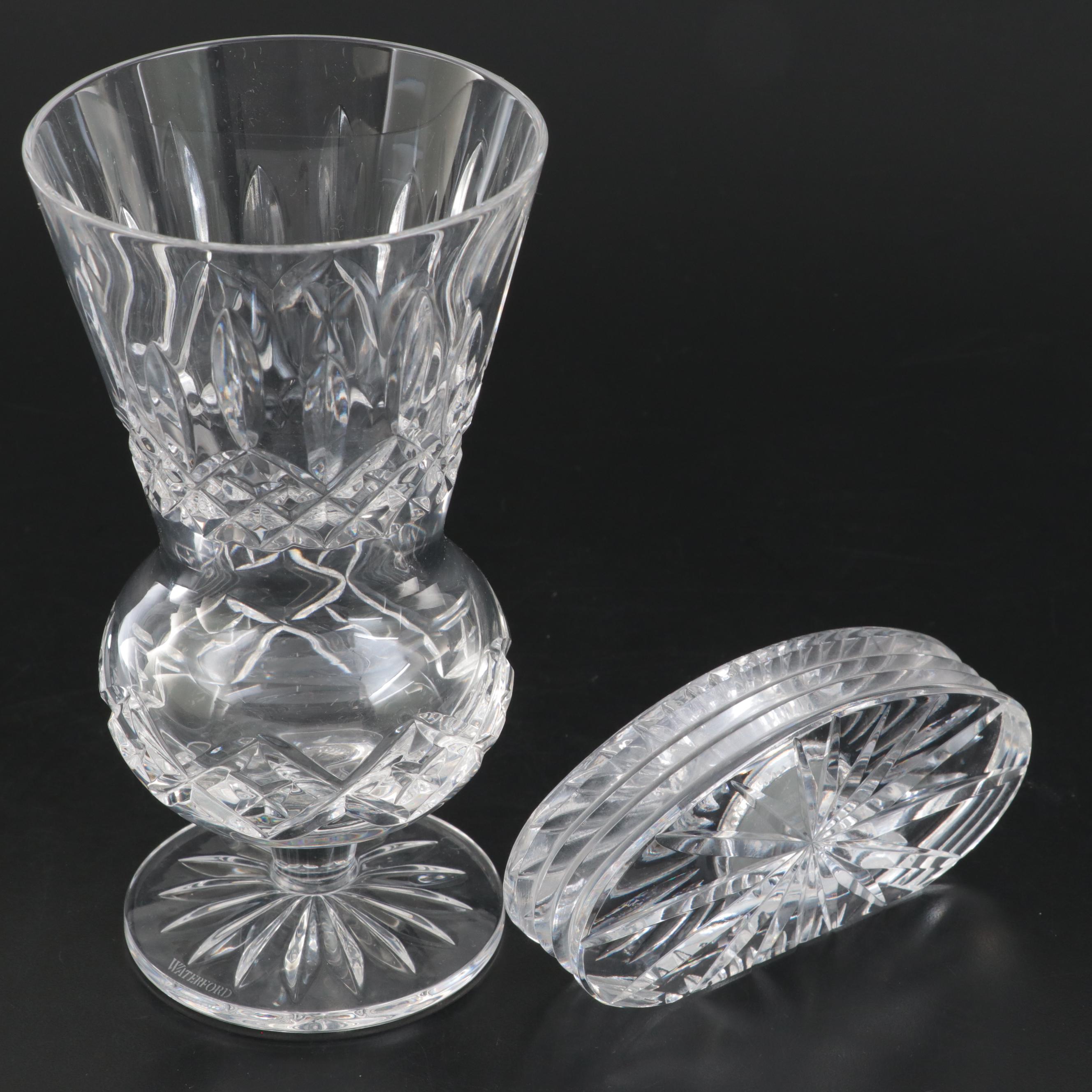 Waterford Crystal "Lismore" Thistle Vase with Crystal Pen Holder and ...