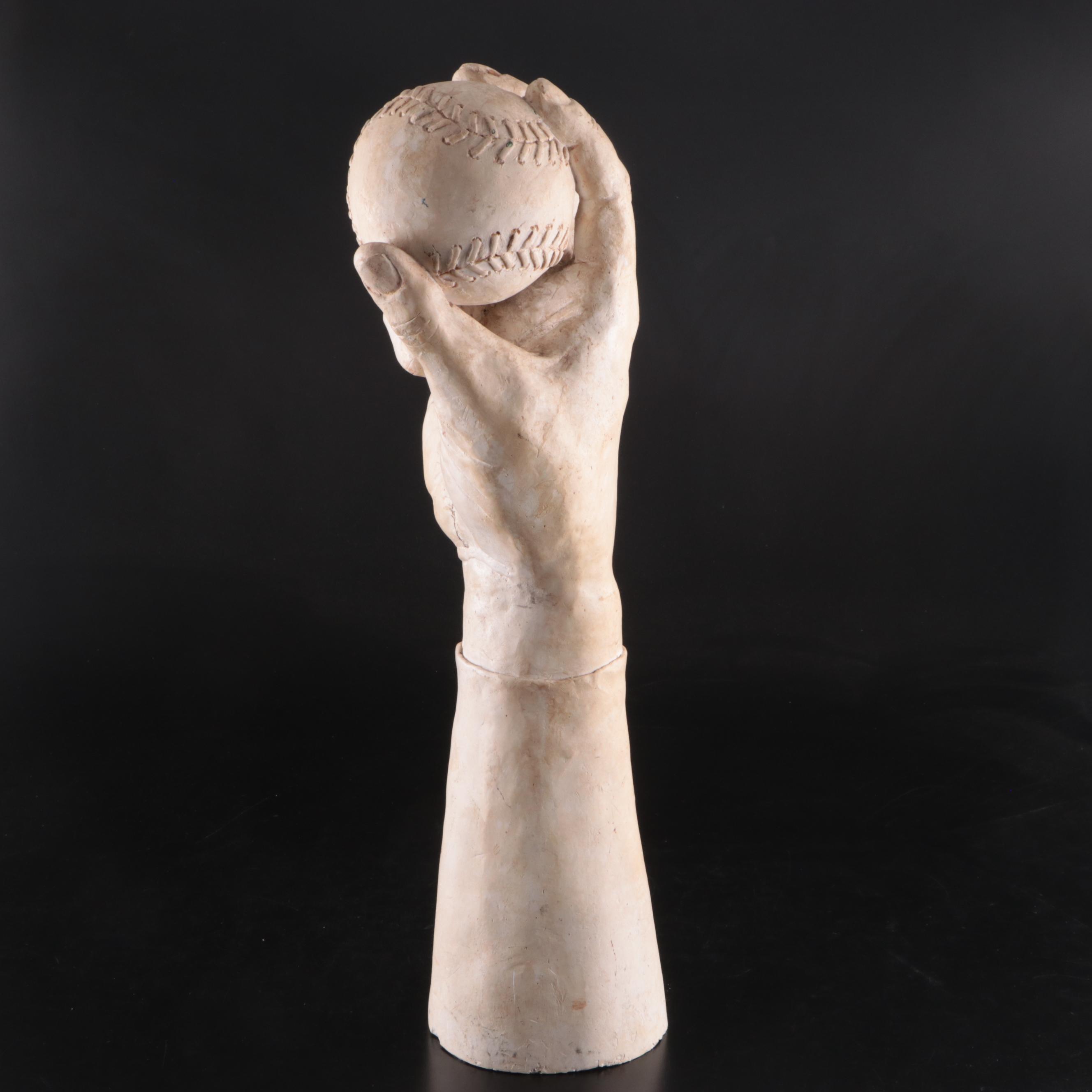 Cast Plaster Sculpture of a "Fastball" in Hand | EBTH