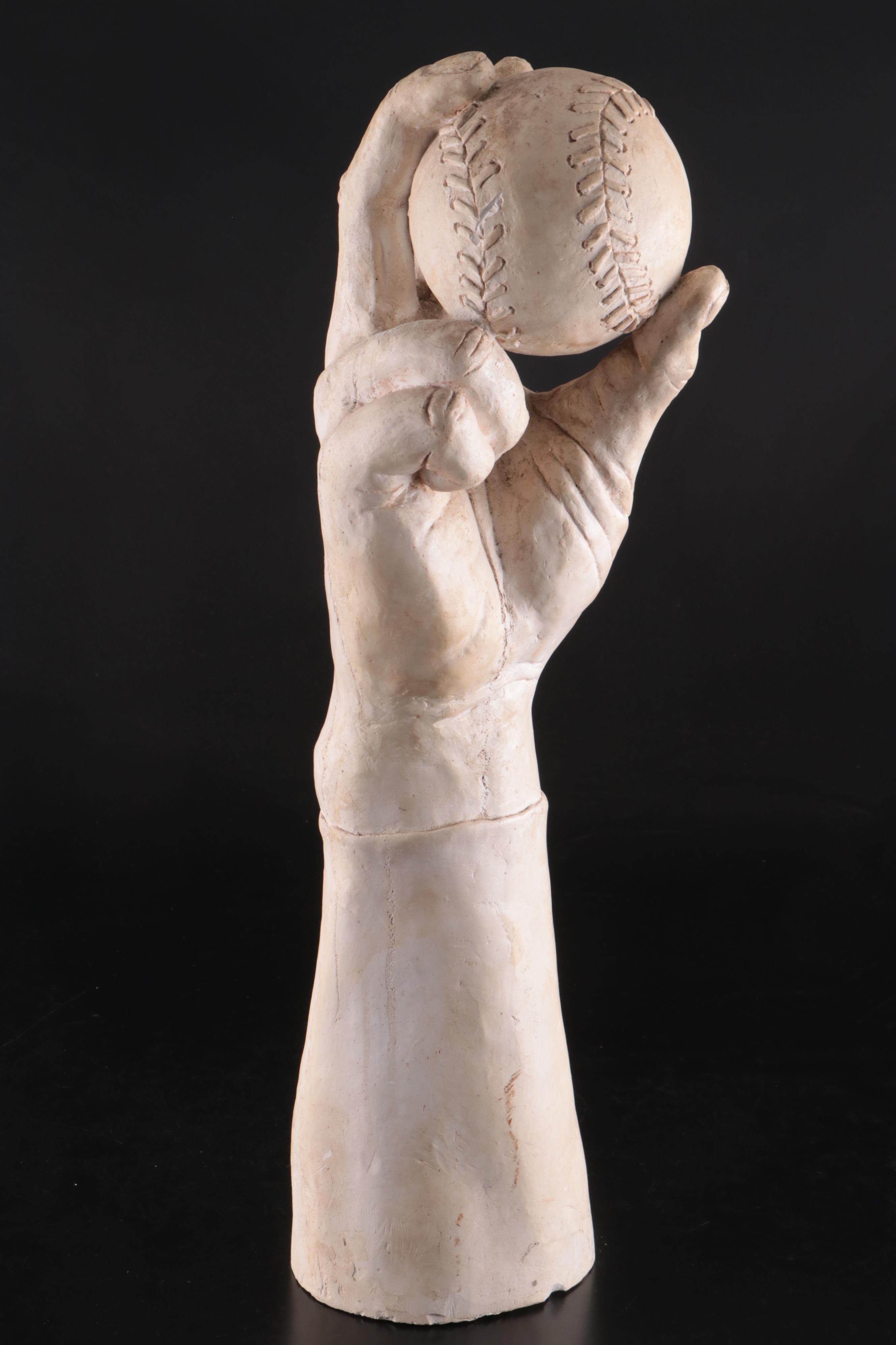 Cast Plaster Sculpture of a "Fastball" in Hand | EBTH