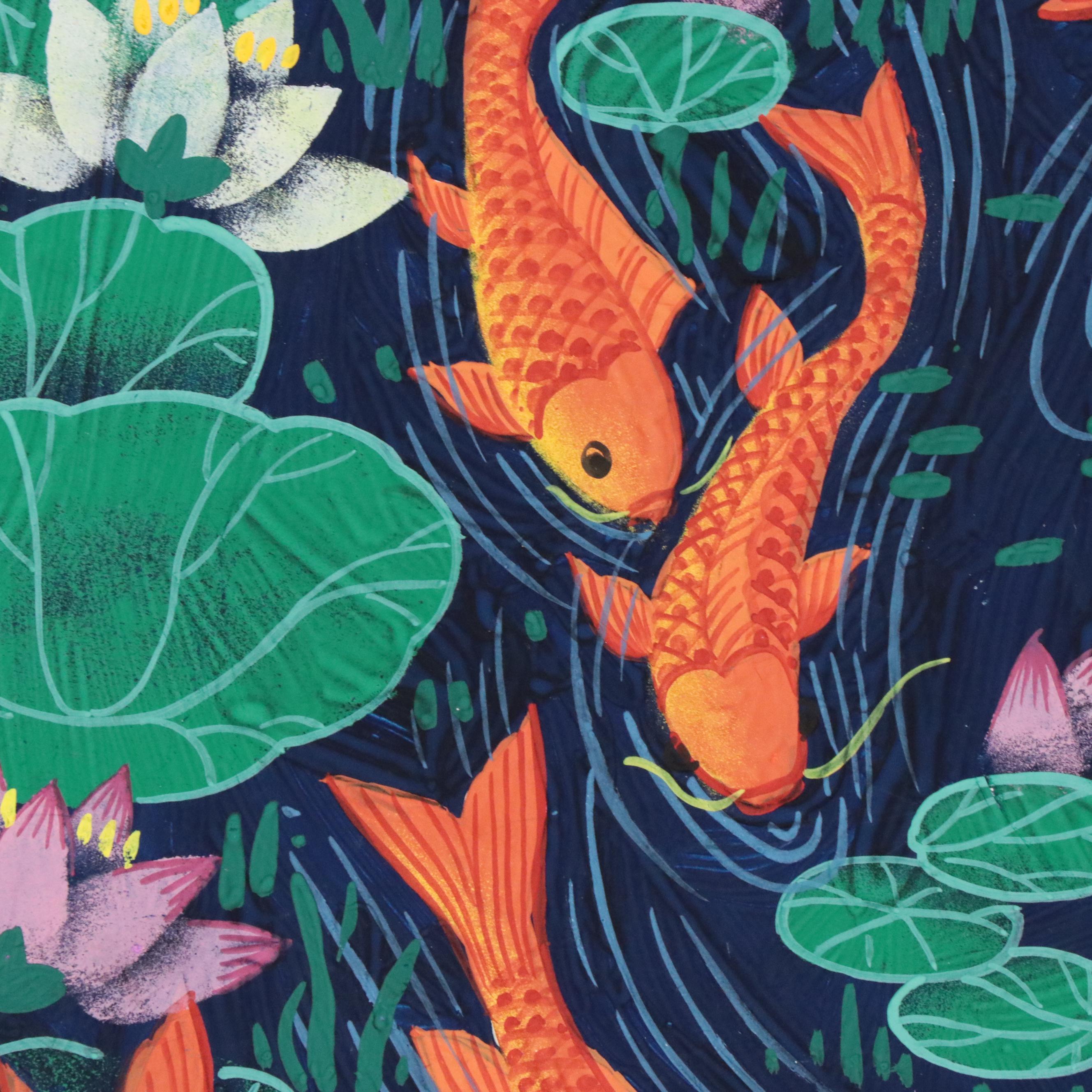 Gouache and Pastel Painting of Koi Fish, Late 20th Century | EBTH