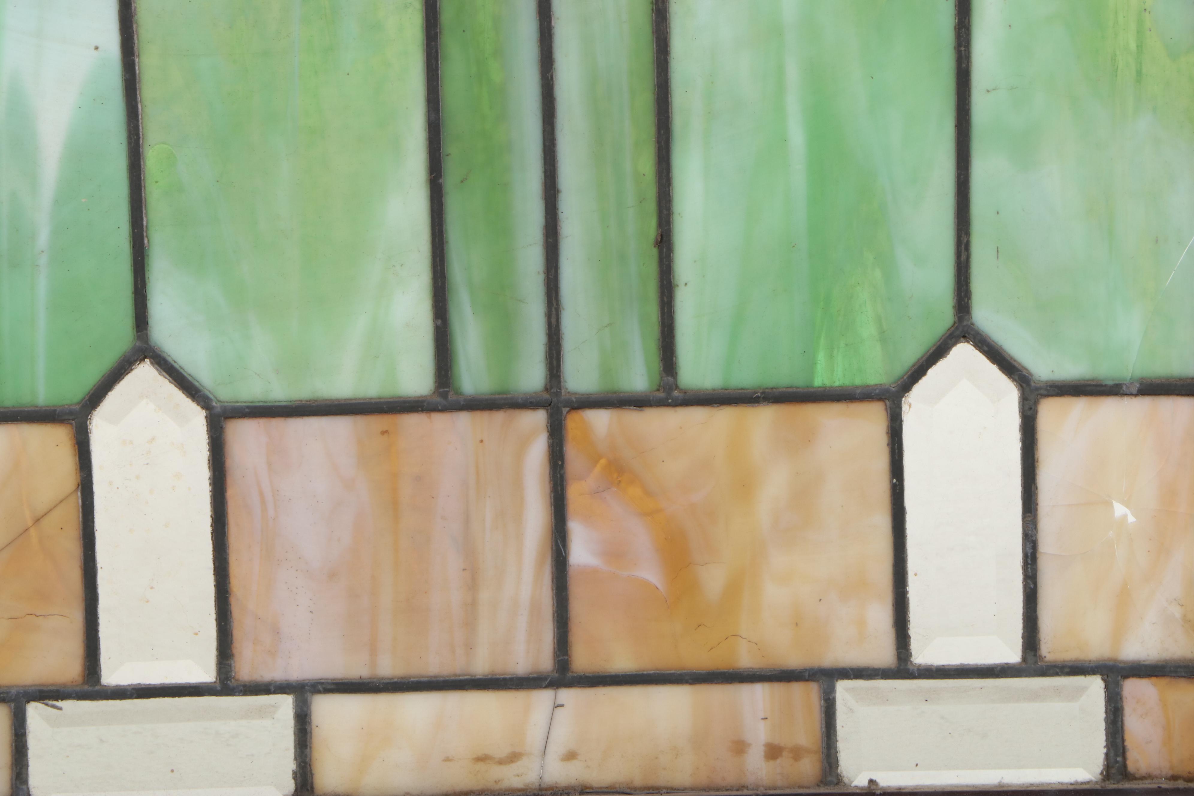 American Oak and Stained Glass Tripartite Window Panel, Early 20th ...