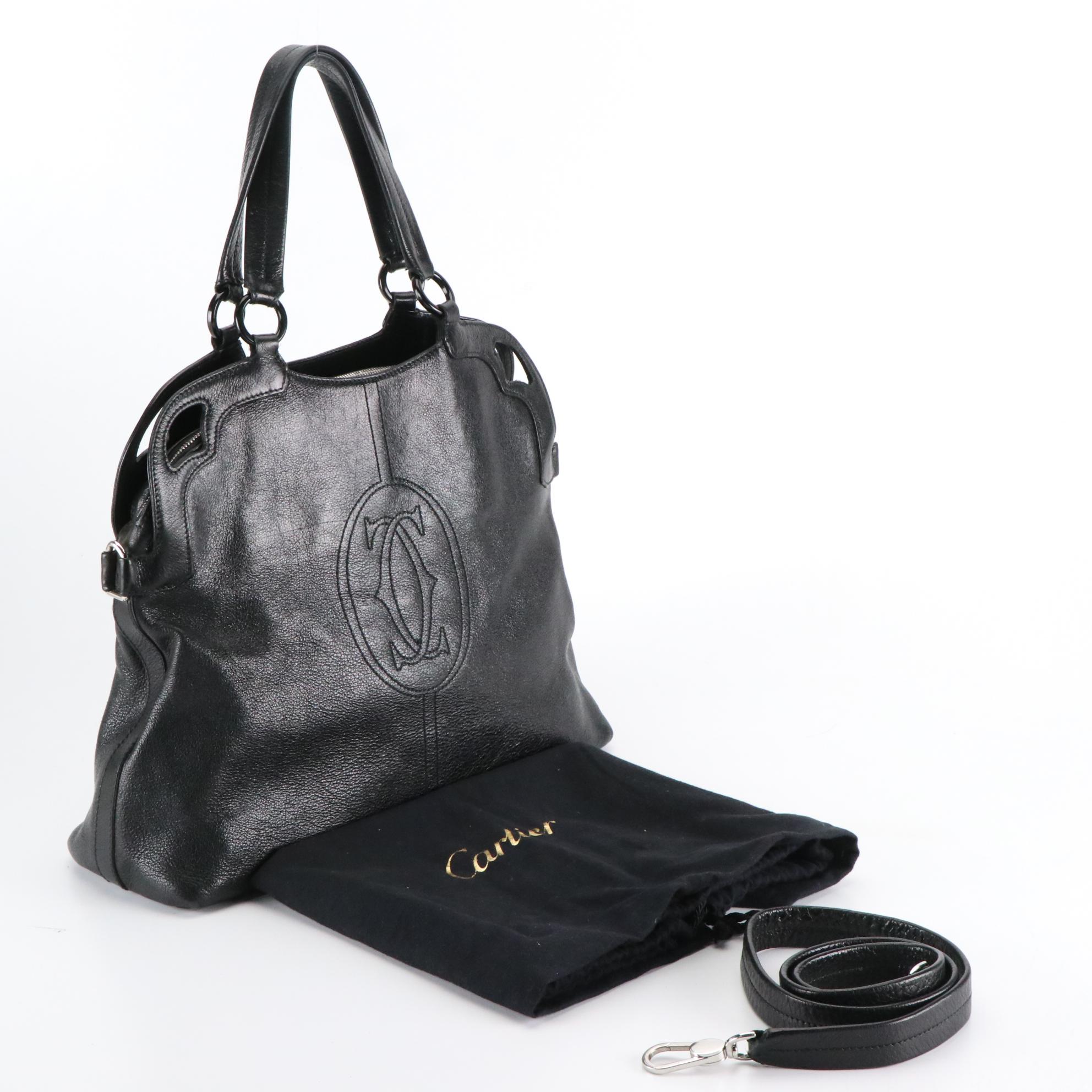 Cartier Marcello de Cartier Large 2-Way Shoulder Bag in Black Grained ...