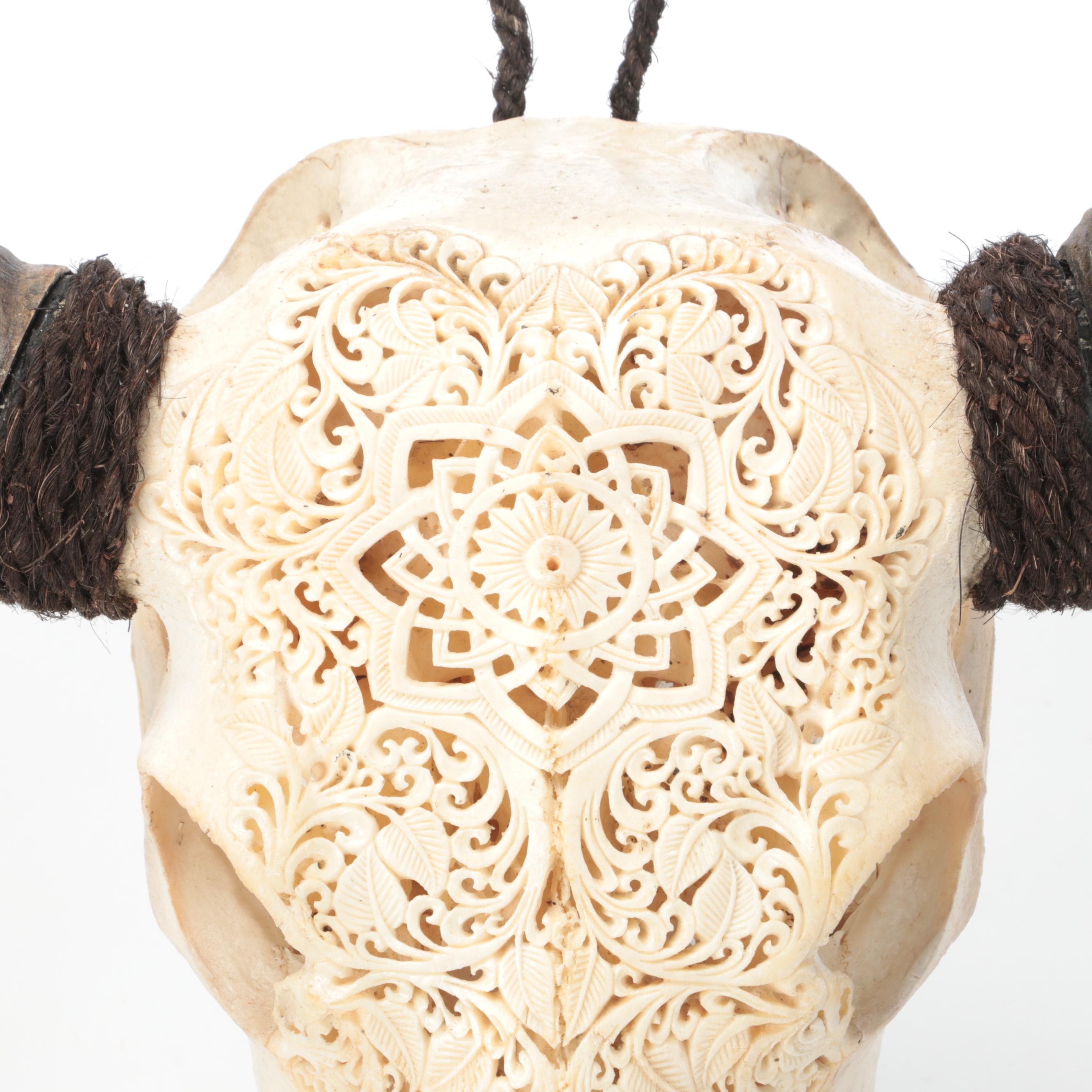 Hand-Carved and Incised Cow Skull | Everything But The House