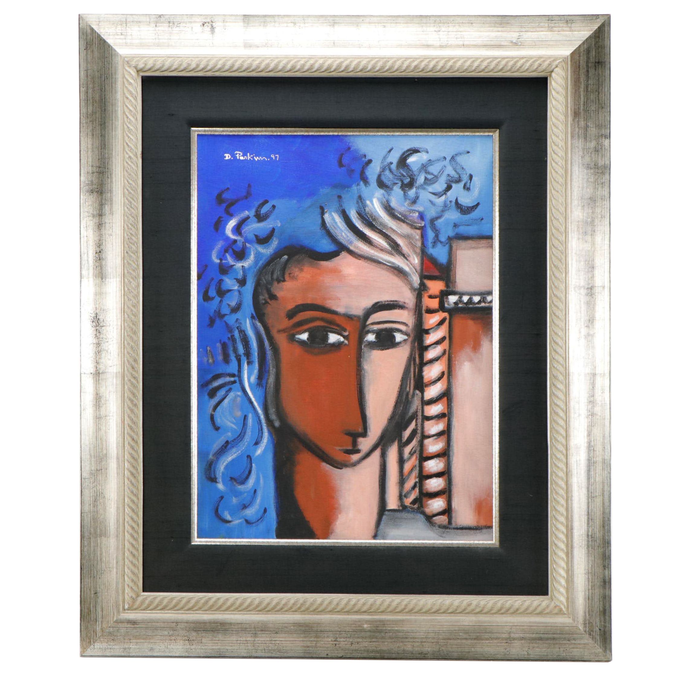 Dionisio Perkins Acrylic Painting of an Abstract Face, 1997 | EBTH