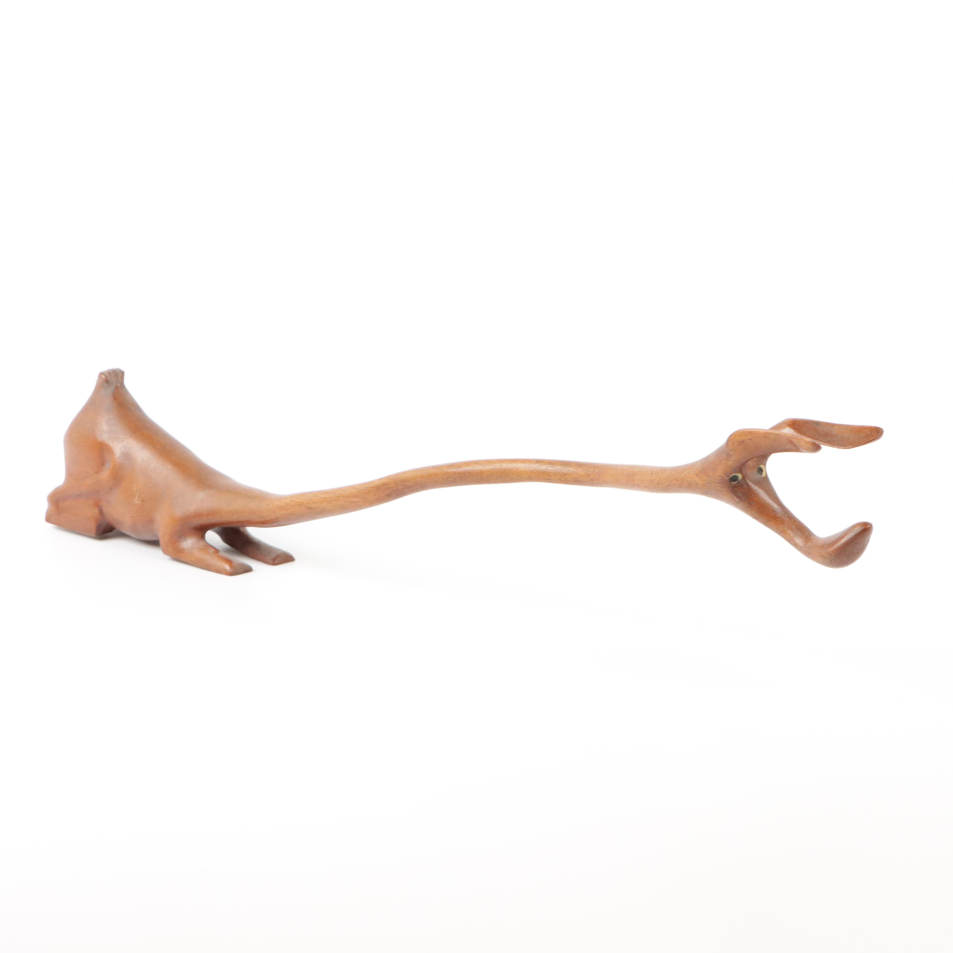 Danish Teak Sculptures Including a Whimsical Aardvark and Dog by Knud ...