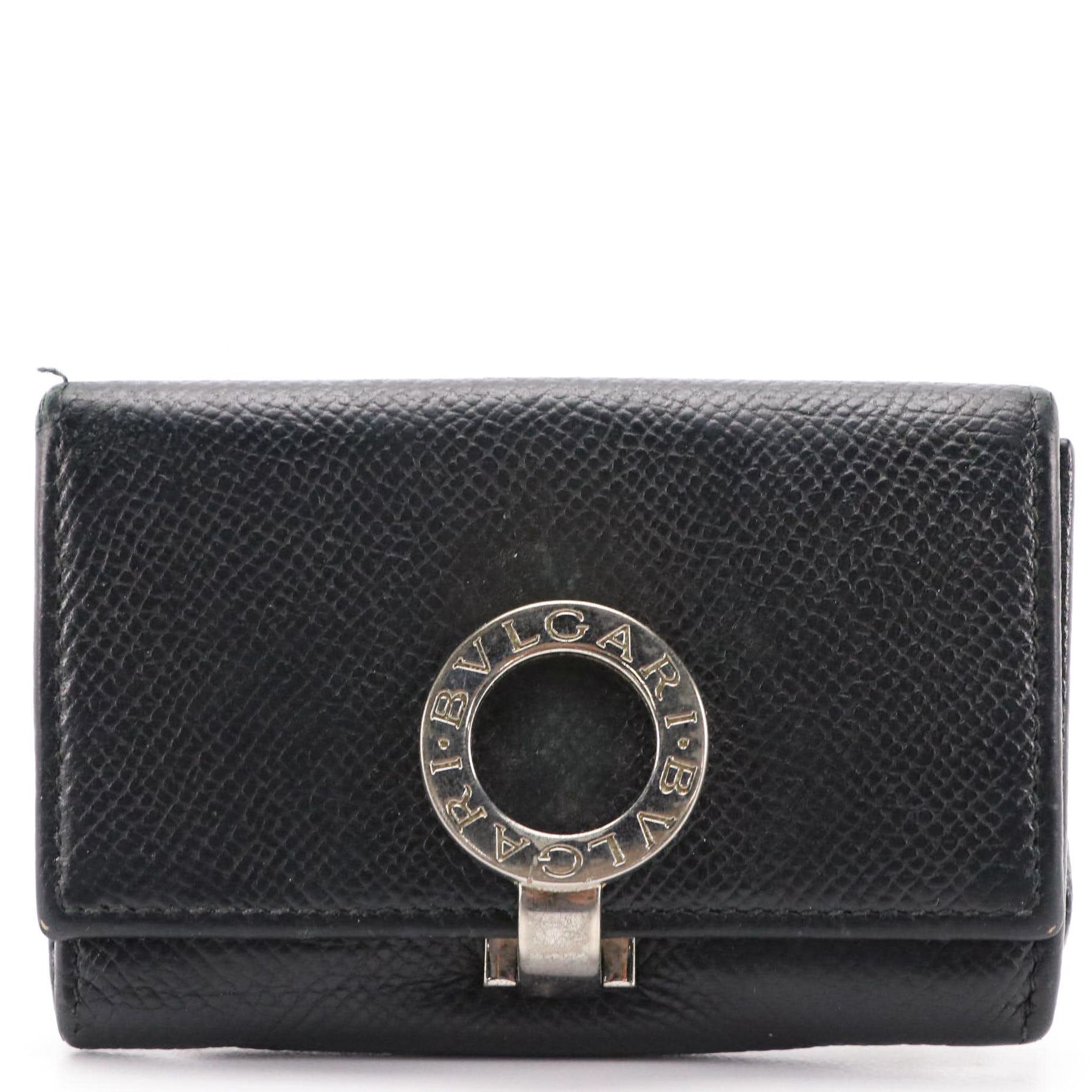 Bvlgari Black Grained Leather Front Clip Coin Pouch | EBTH