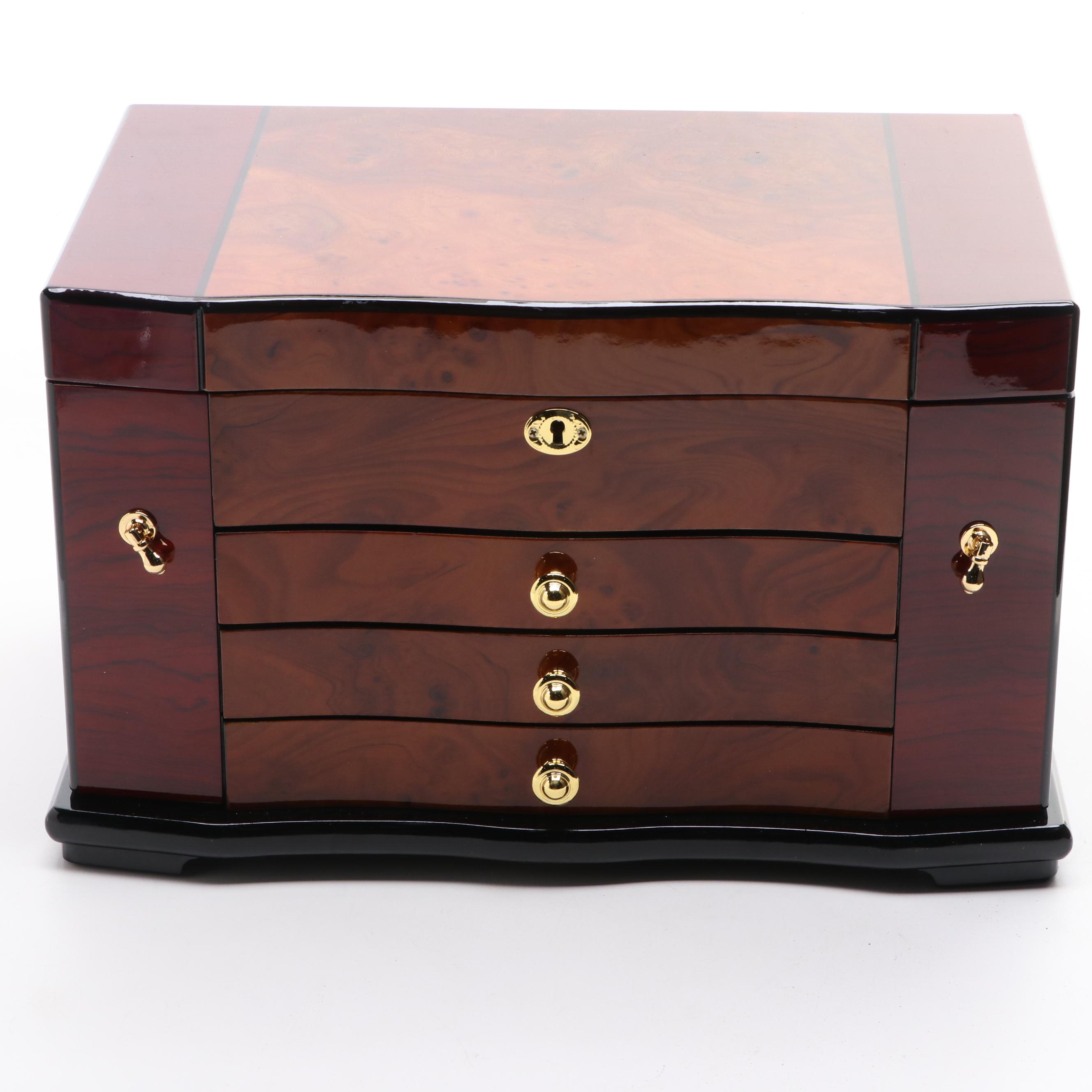 Jere High Gloss Mahogany and Walnut Finished Jewelry Box | EBTH