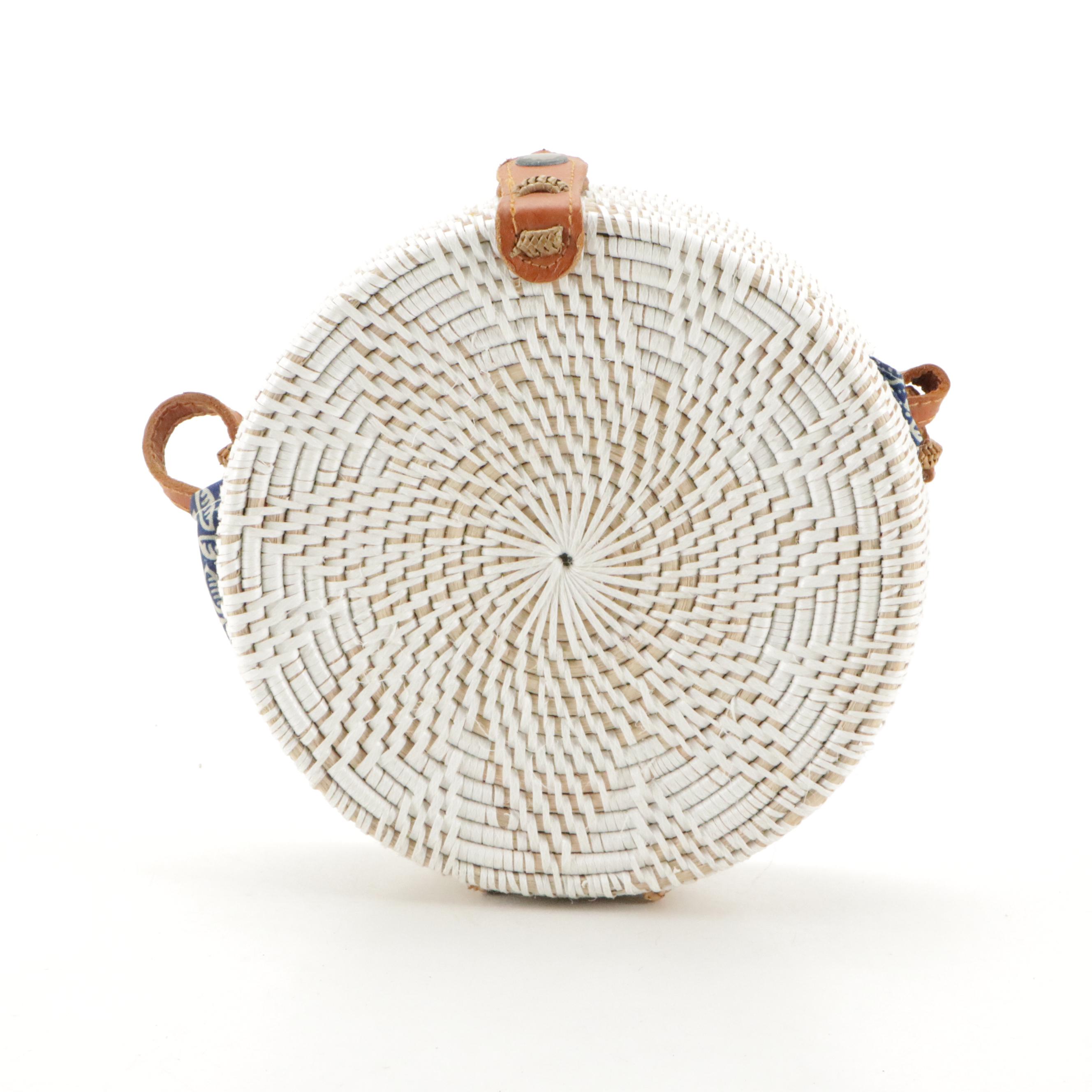 Rattan and Leather Round Bali Basket Bags | EBTH