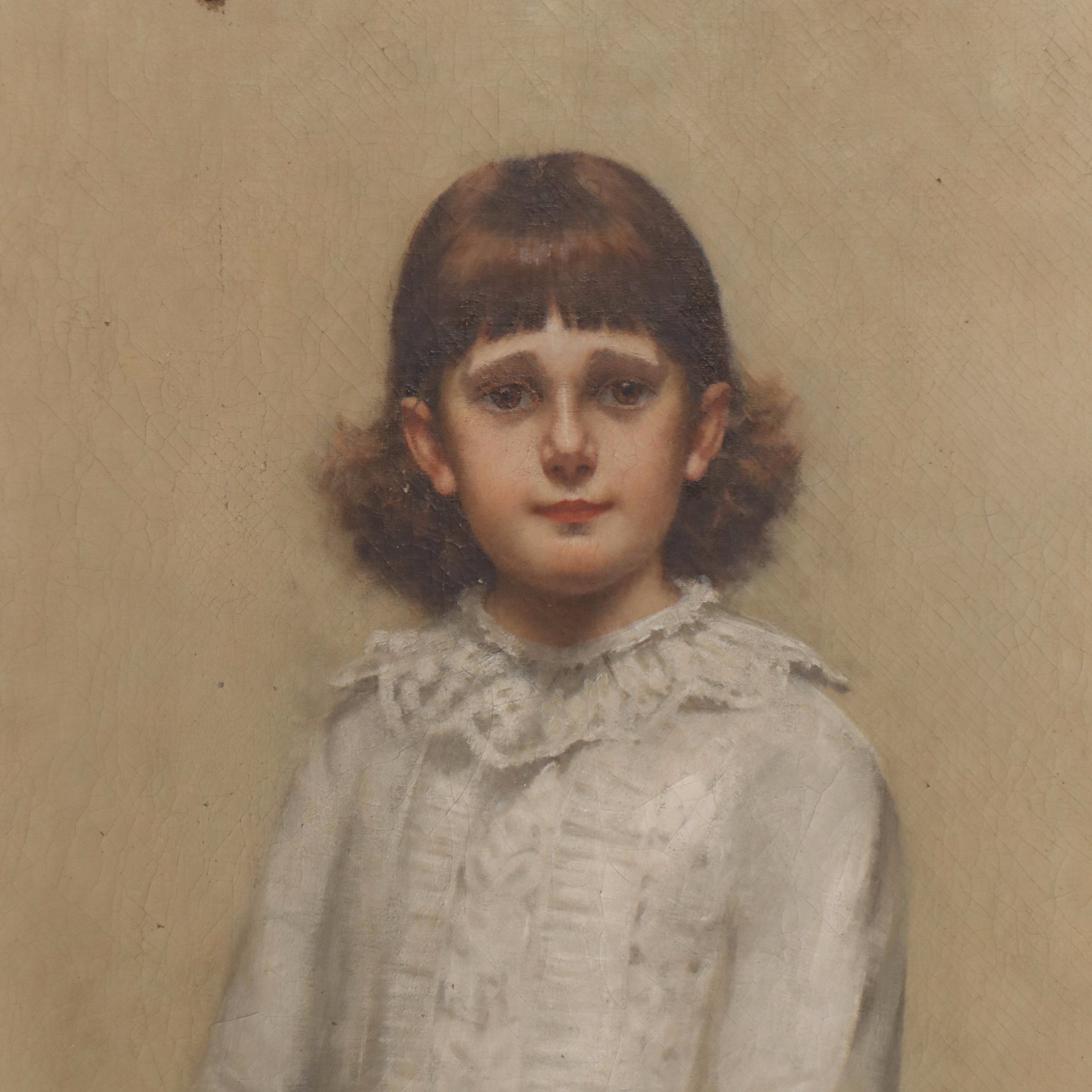 Daniel J. Strain Full-Length Portrait Oil Painting of Girl, 1884 | EBTH