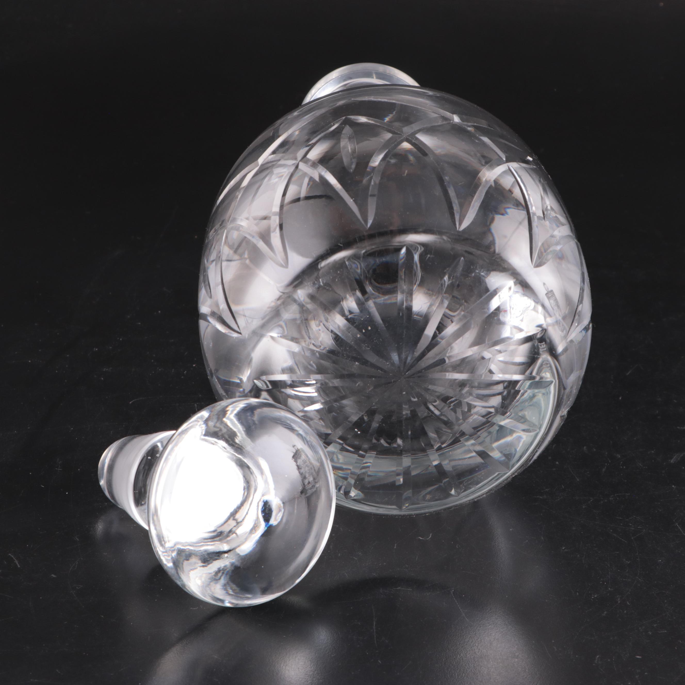 Block Crystal Decanter and Other Stoppers with Cut Crystal Biscuit ...