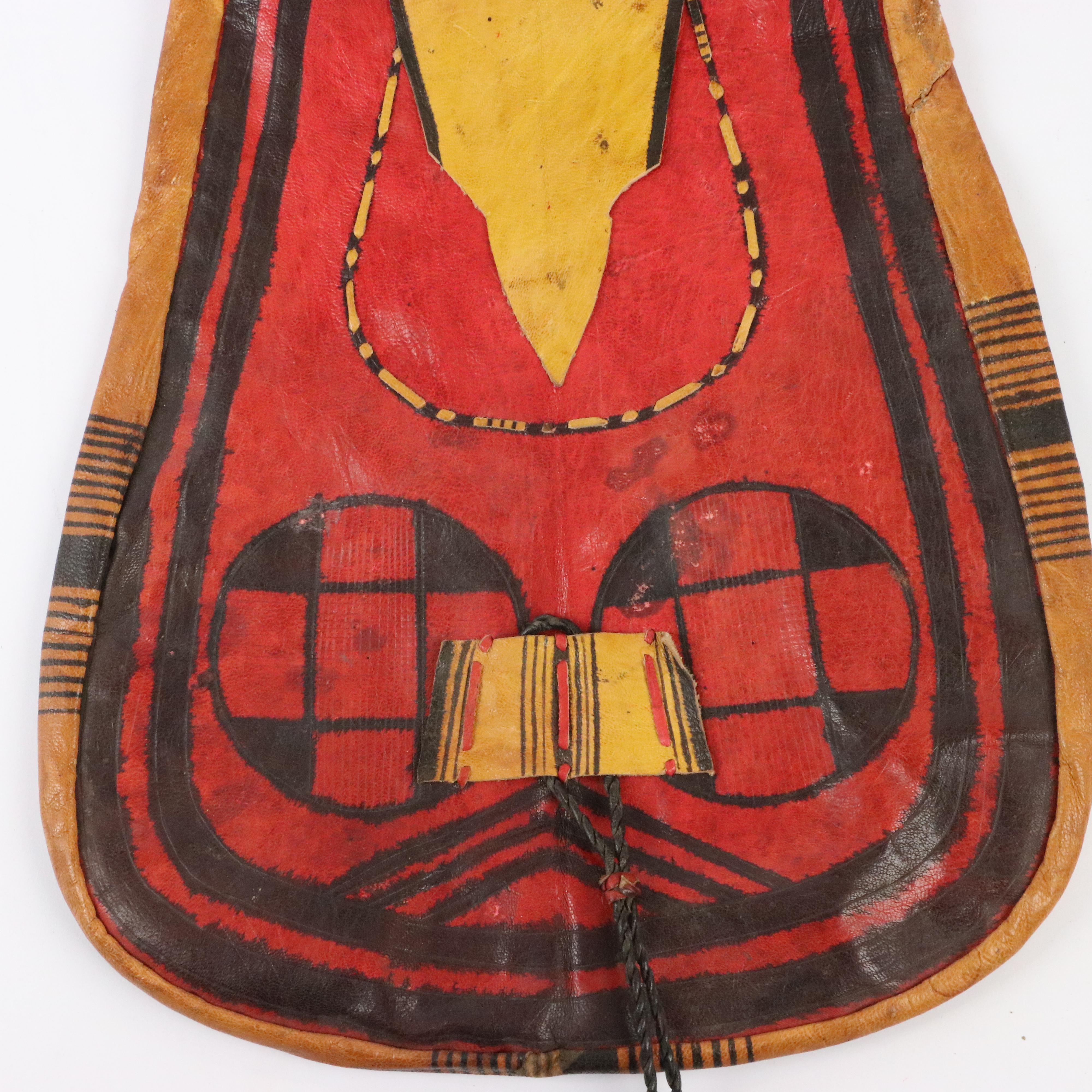 African Tuareg Bag with Hand-Painted Designs and Fringe in Leather | EBTH