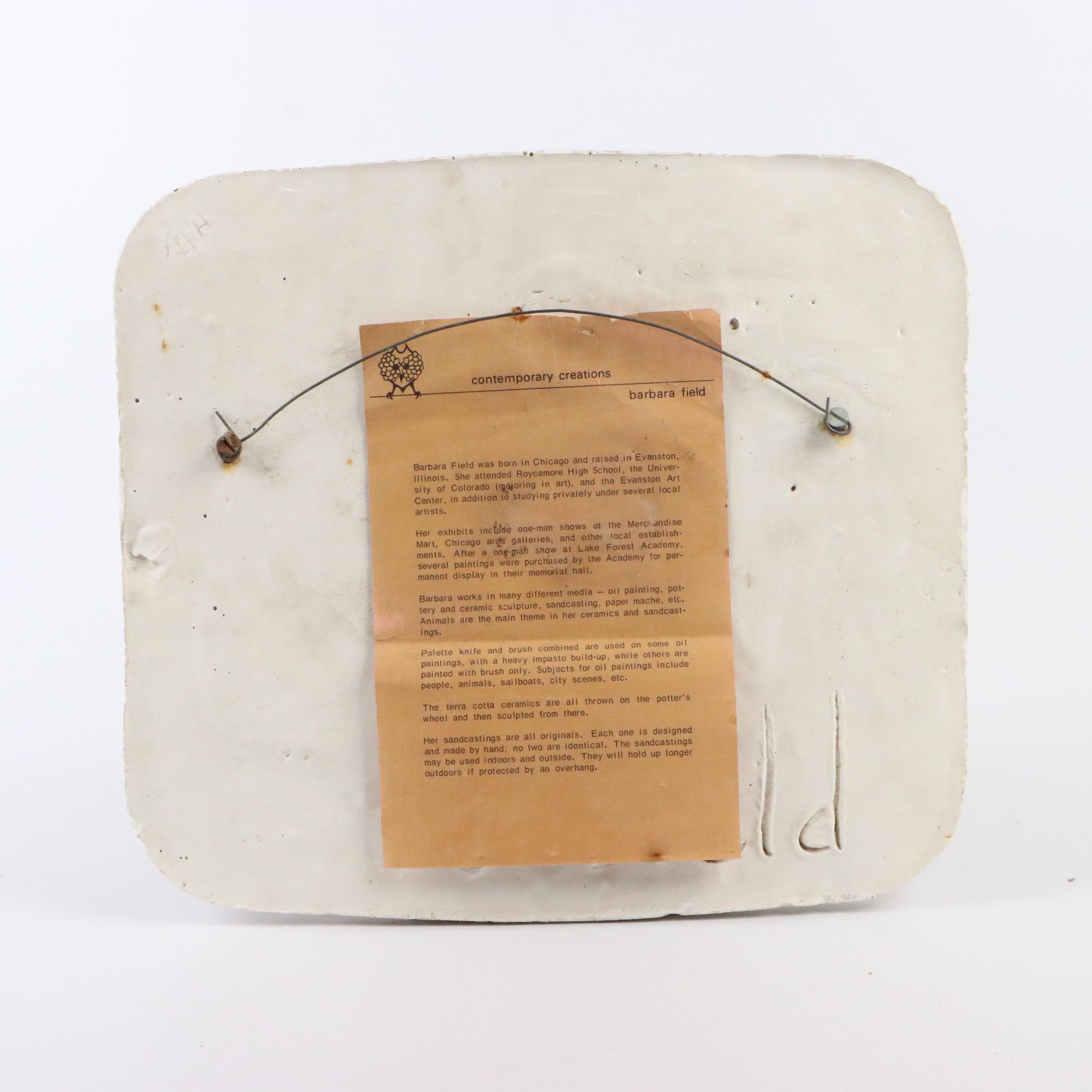 Barbara Field Signed Sand Casting Plaster Owl Plaque, Mid-20th Century ...