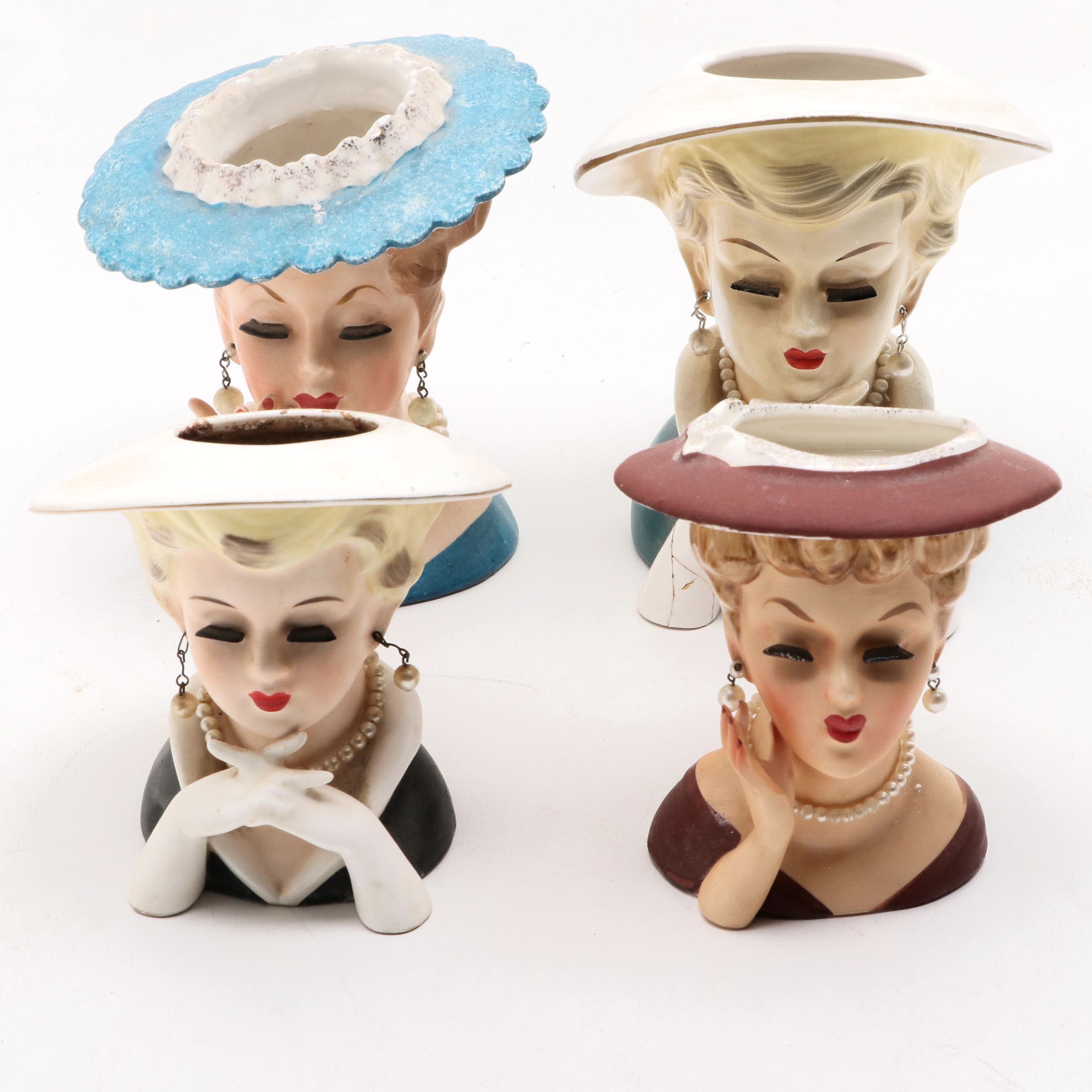 Rubens, Napco and Lee Wards Ceramic Lady Head Vases, Mid-20th Century ...
