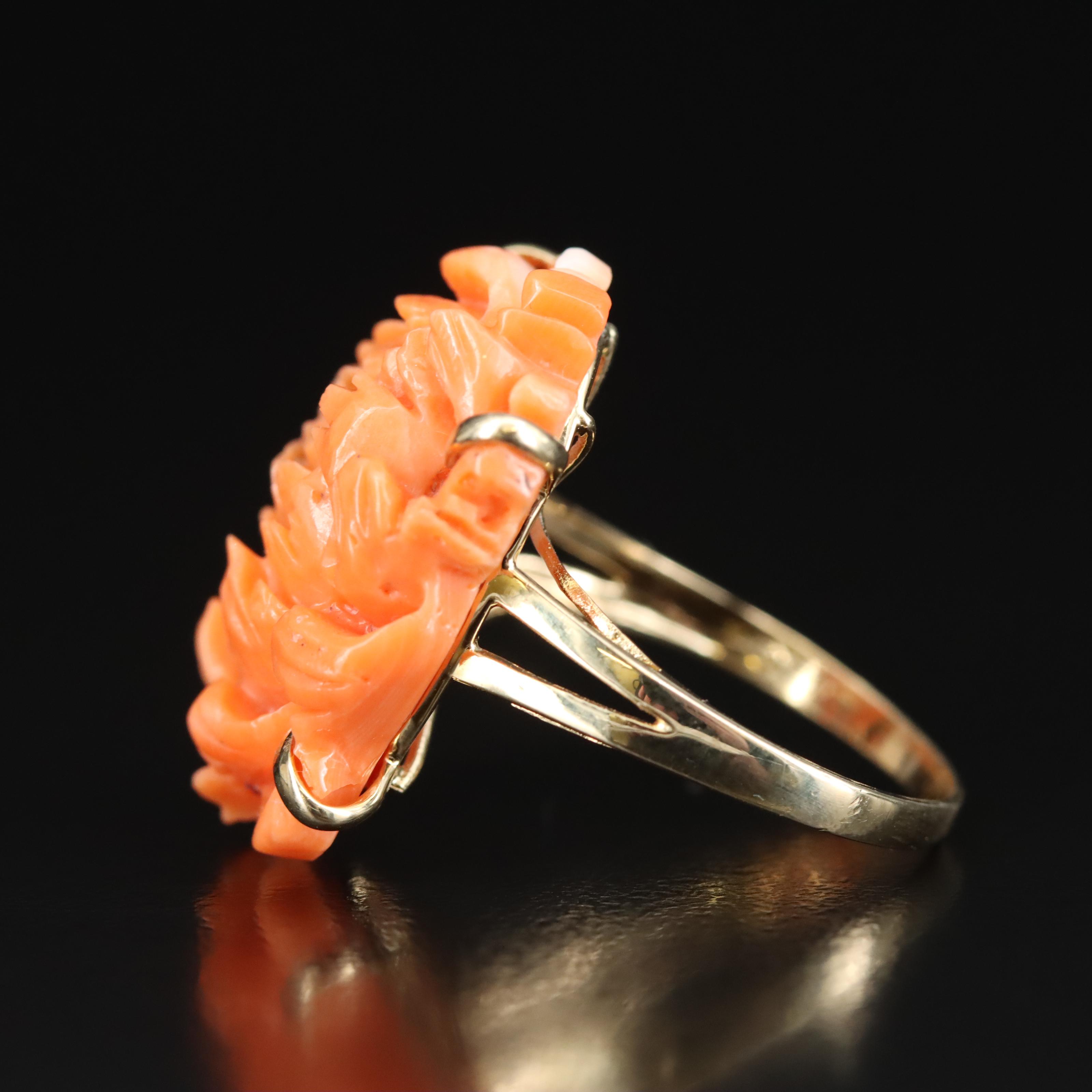 14K Carved Coral Ring | EBTH