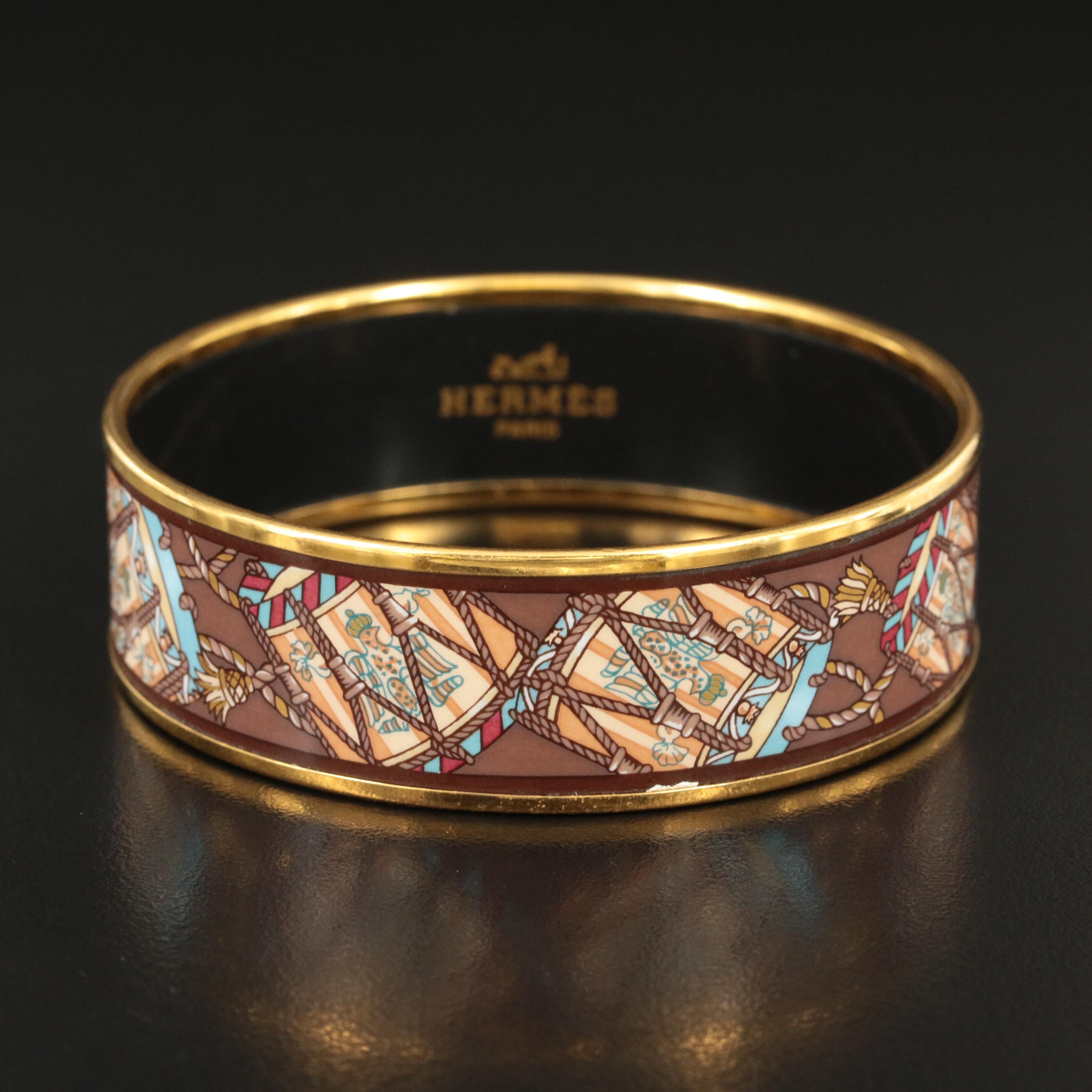 Hermès Wide Drum Motif Enamel Bangle | EBTH