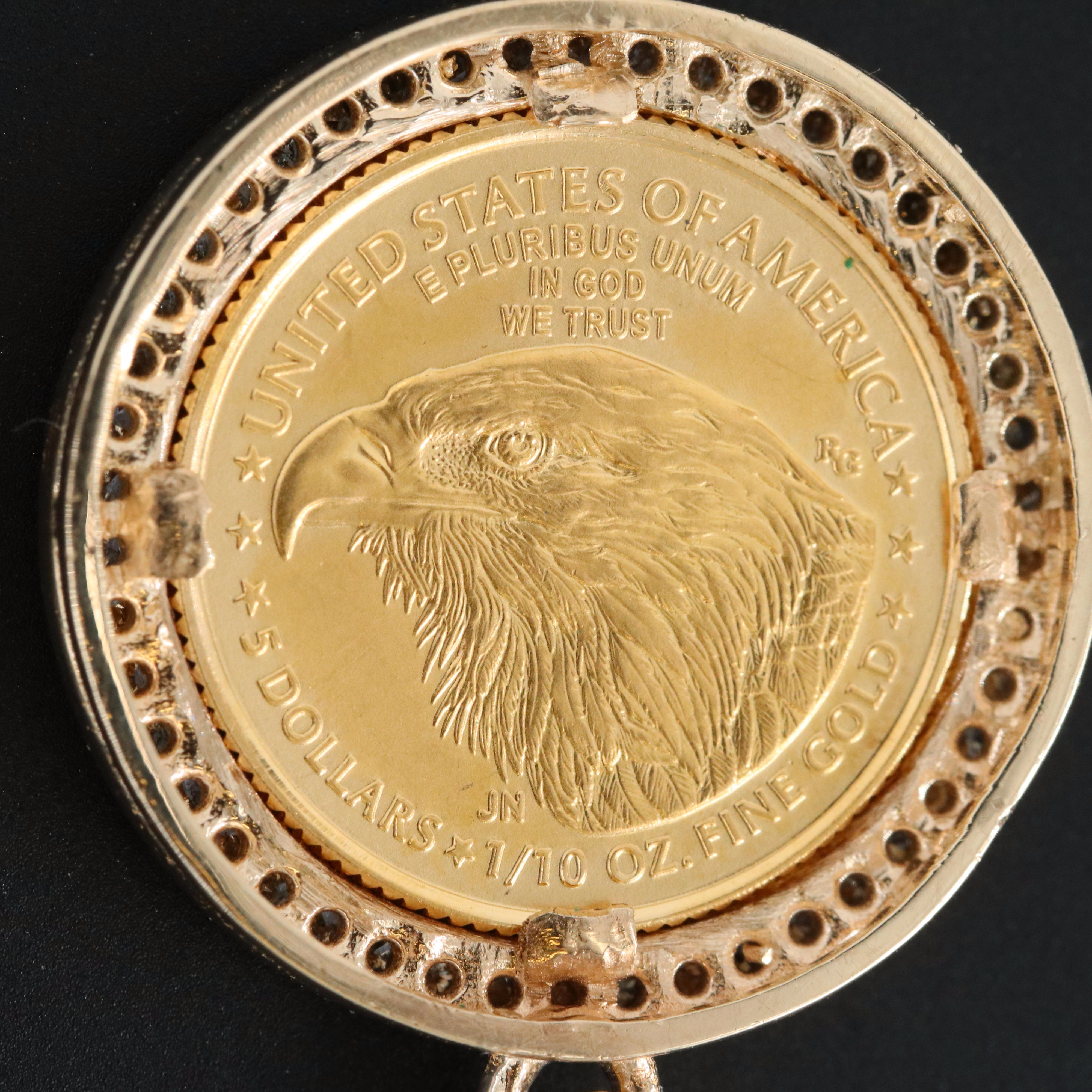 14K Diamond Pendant with 2022 $5 Gold Eagle 1/10 Oz. Bullion Coin | EBTH