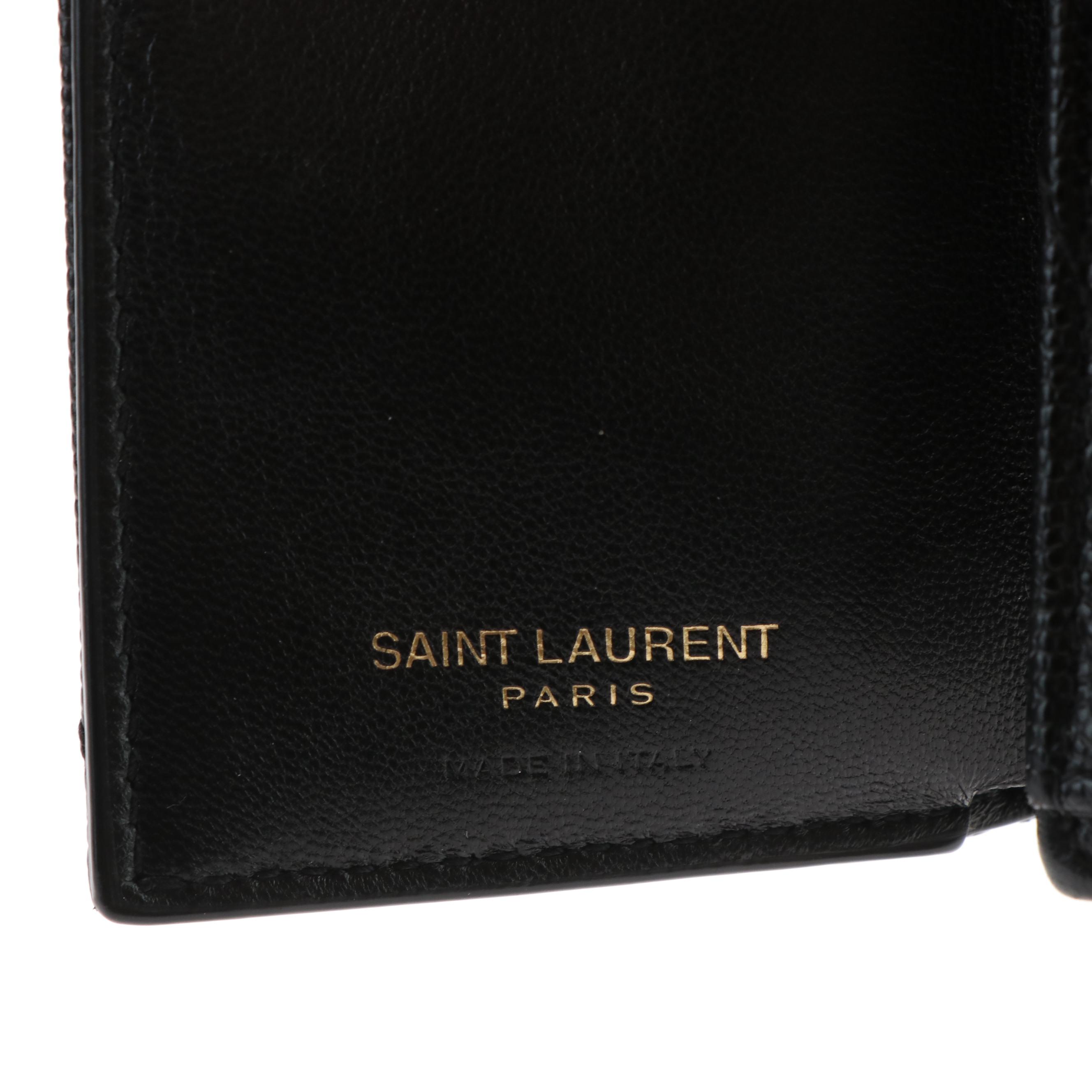 Yves Saint Laurent Monogram Trifold Compact Wallet in Black Leather | EBTH