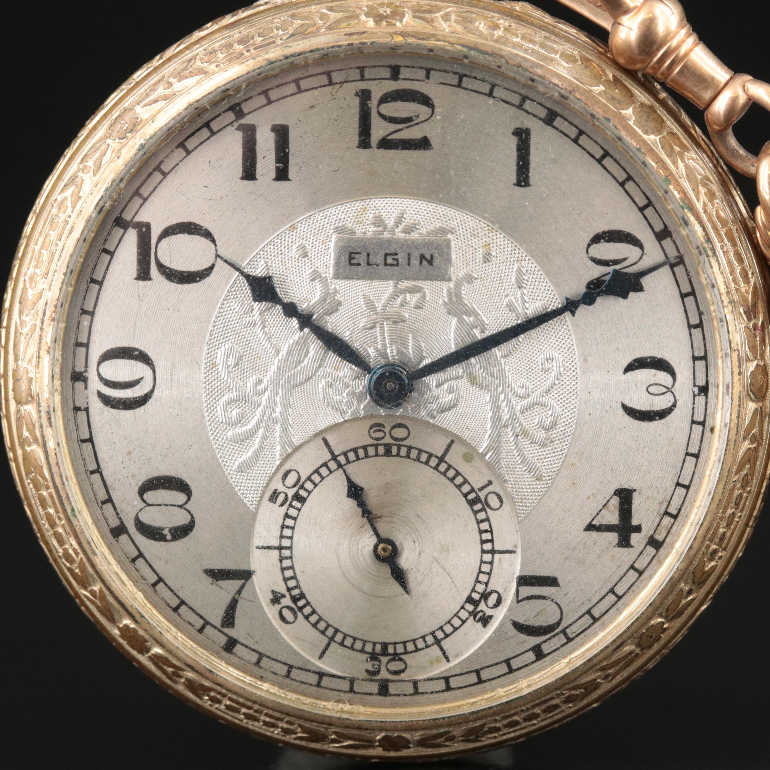 1921 Elgin Gold-Filled Pocket Watch with 14K Fob Chain | EBTH