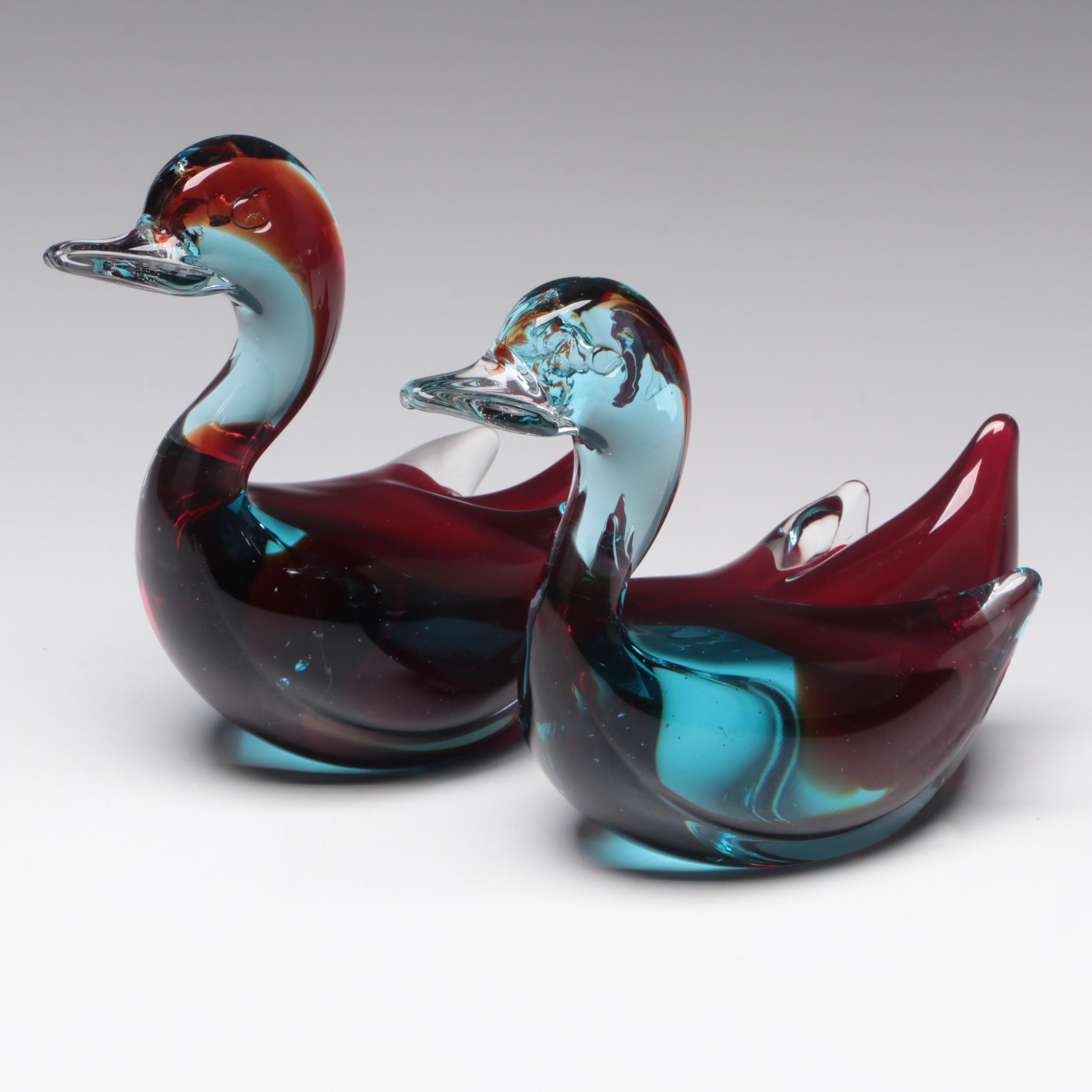 Murano Style Multicolor Art Glass Duck Figurines | EBTH