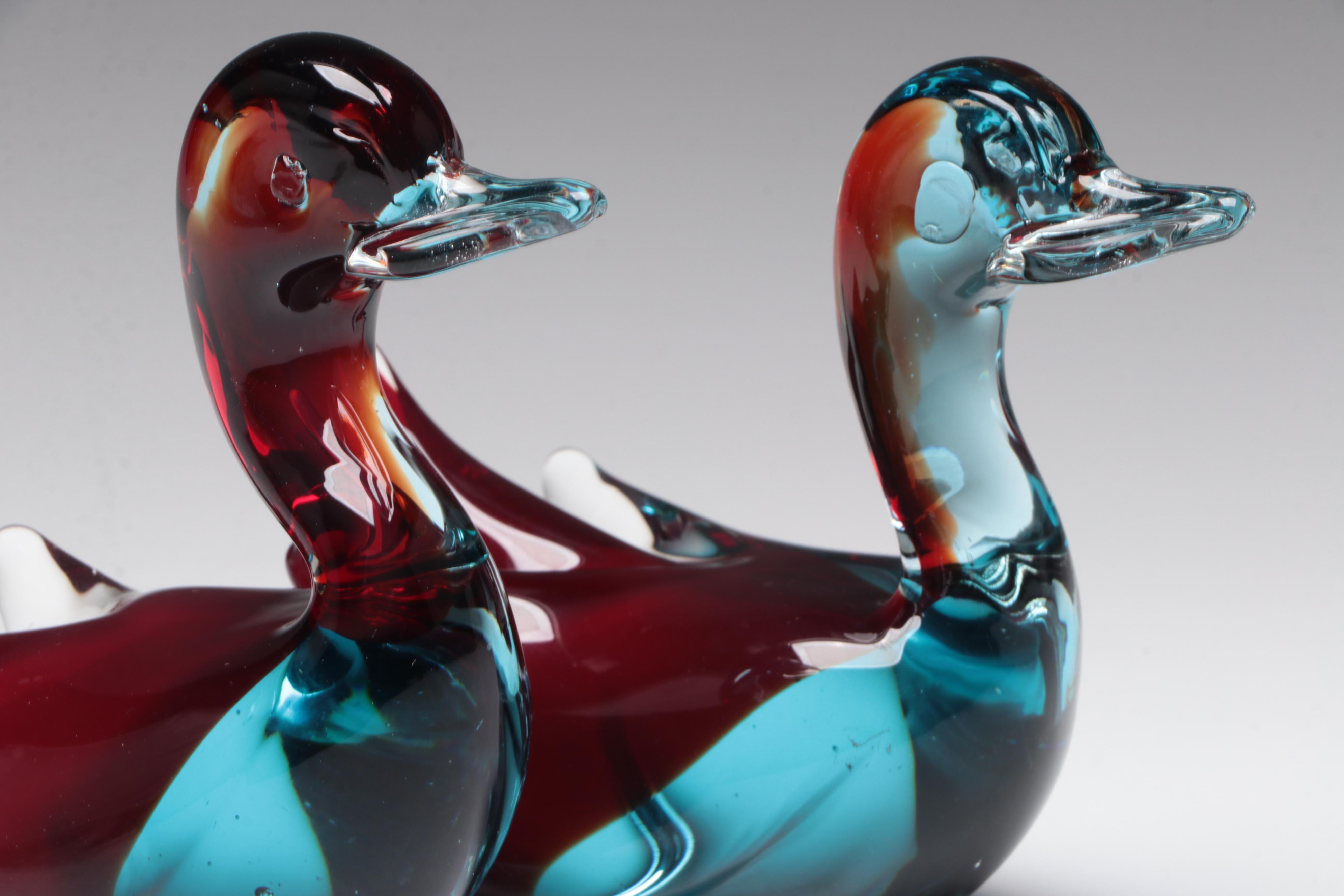 Murano Style Multicolor Art Glass Duck Figurines | EBTH