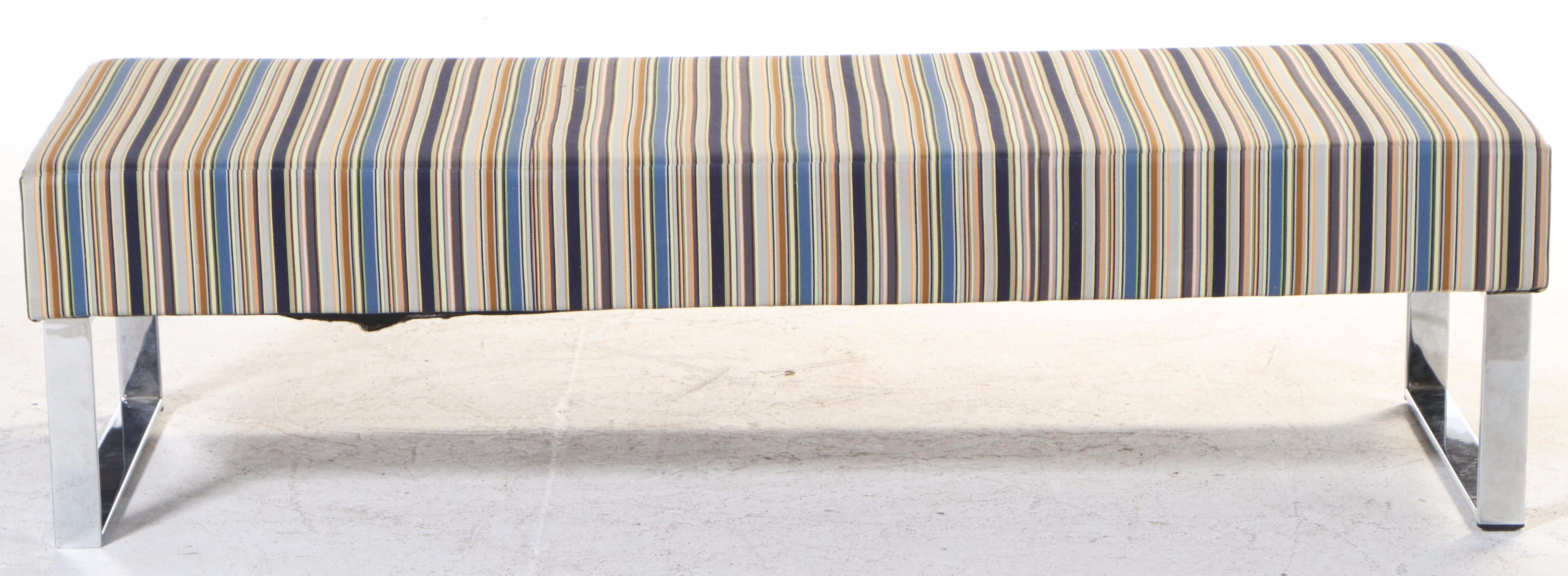Krug Inc. Modernist Style Stripe Upholstered Chrome Bench | EBTH