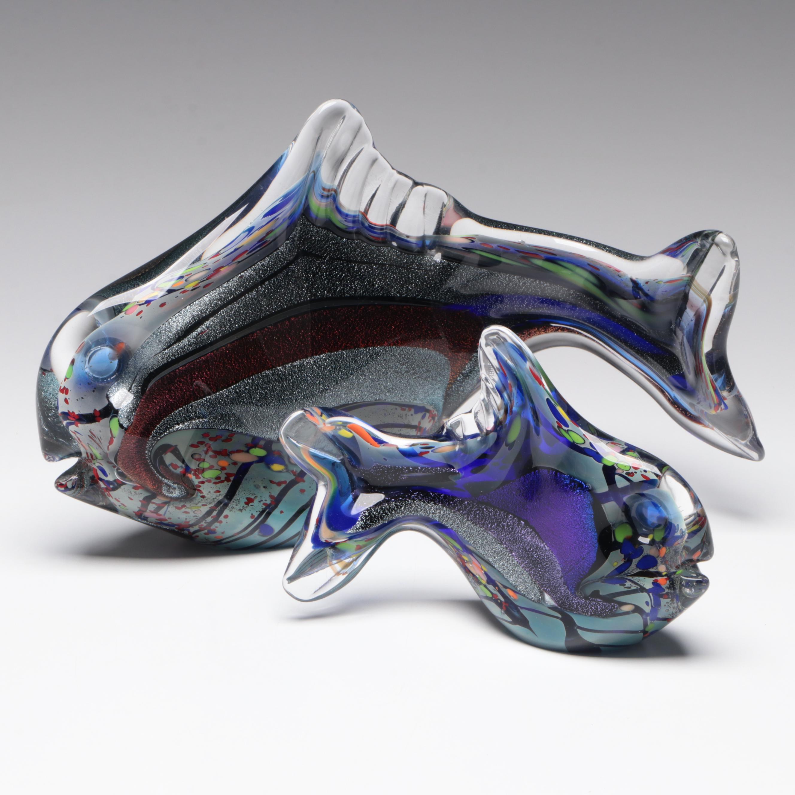 Rollin Karg Dichroic and Multicolor Art Glass Fish Sculptures, 2002 | EBTH