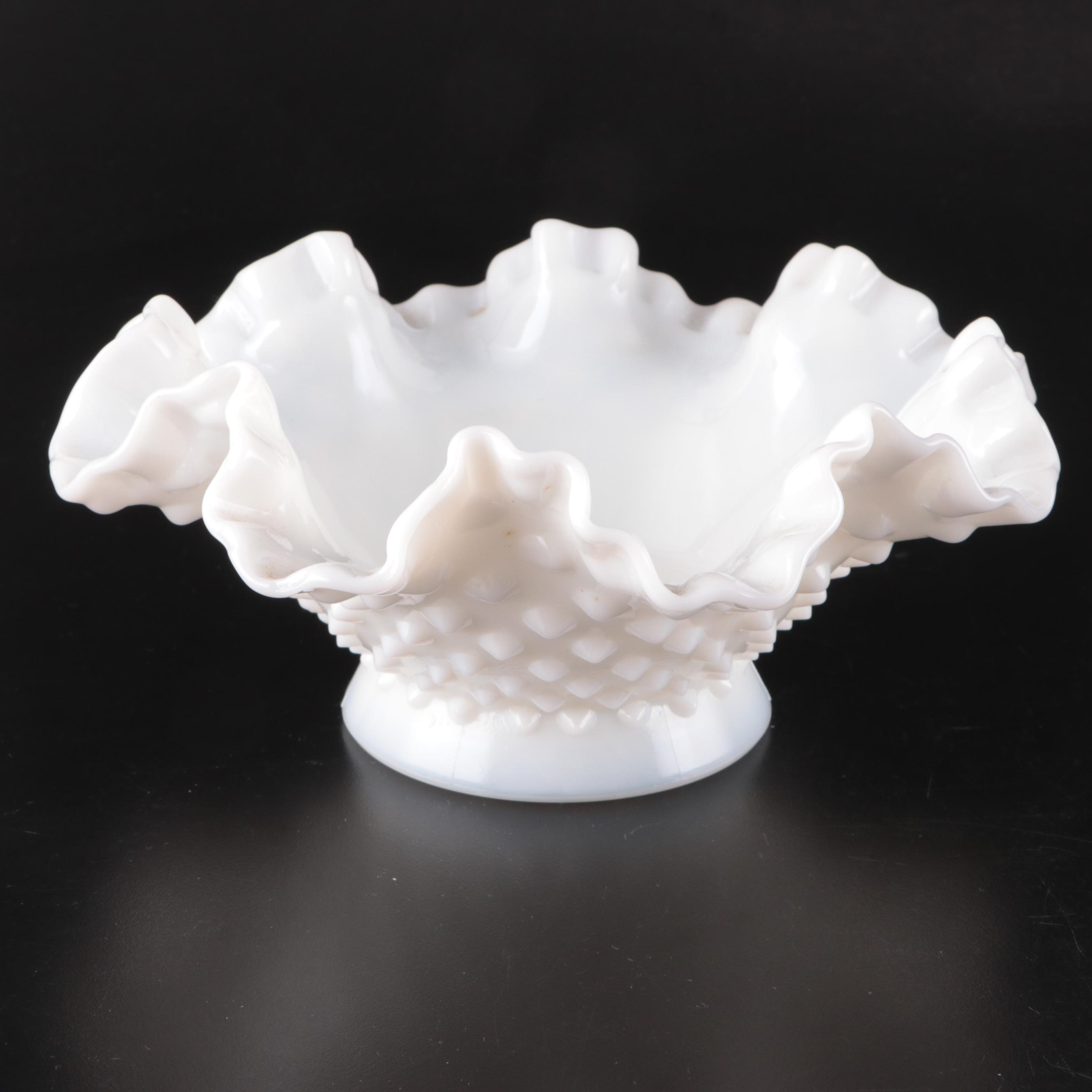 Fenton Style Hobnail Milk Glass Epergne with Vases and Car Head Shoes ...