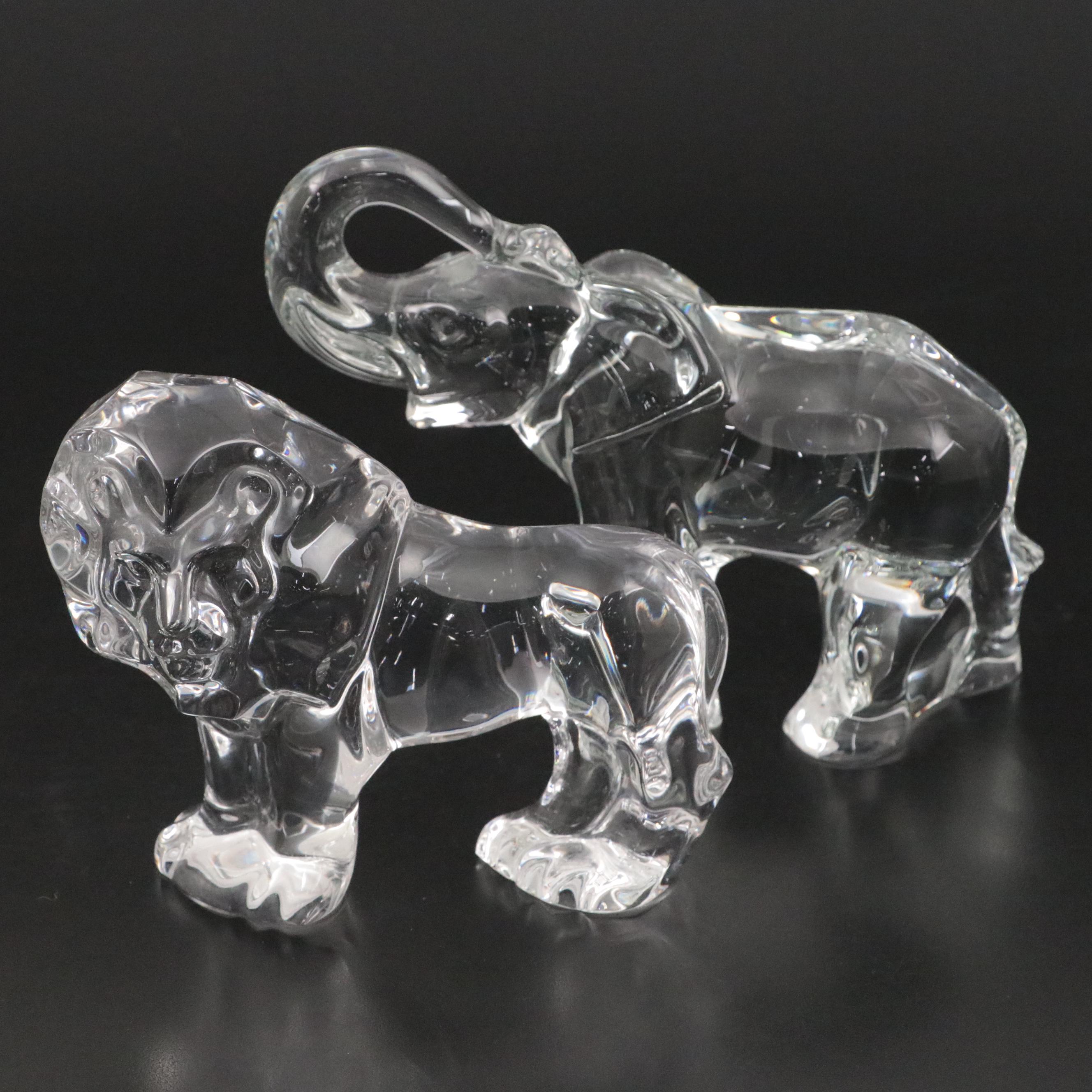 Baccarat "Elephant with Trunk Up" and Val St. Lambert "Lion" Crystal ...
