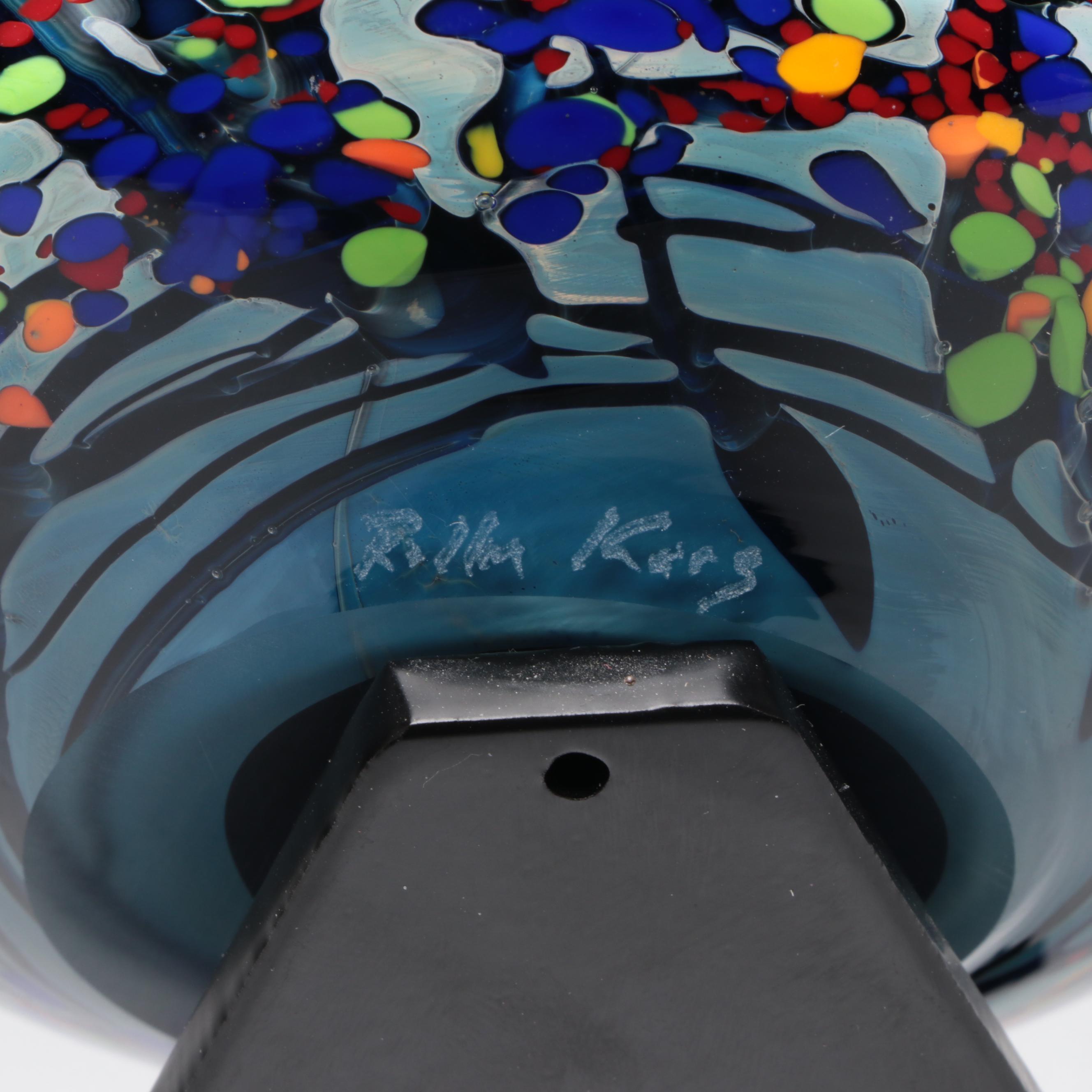 Rollin Karg Dichroic and Multicolor Art Glass Orb Sculpture on Metal ...