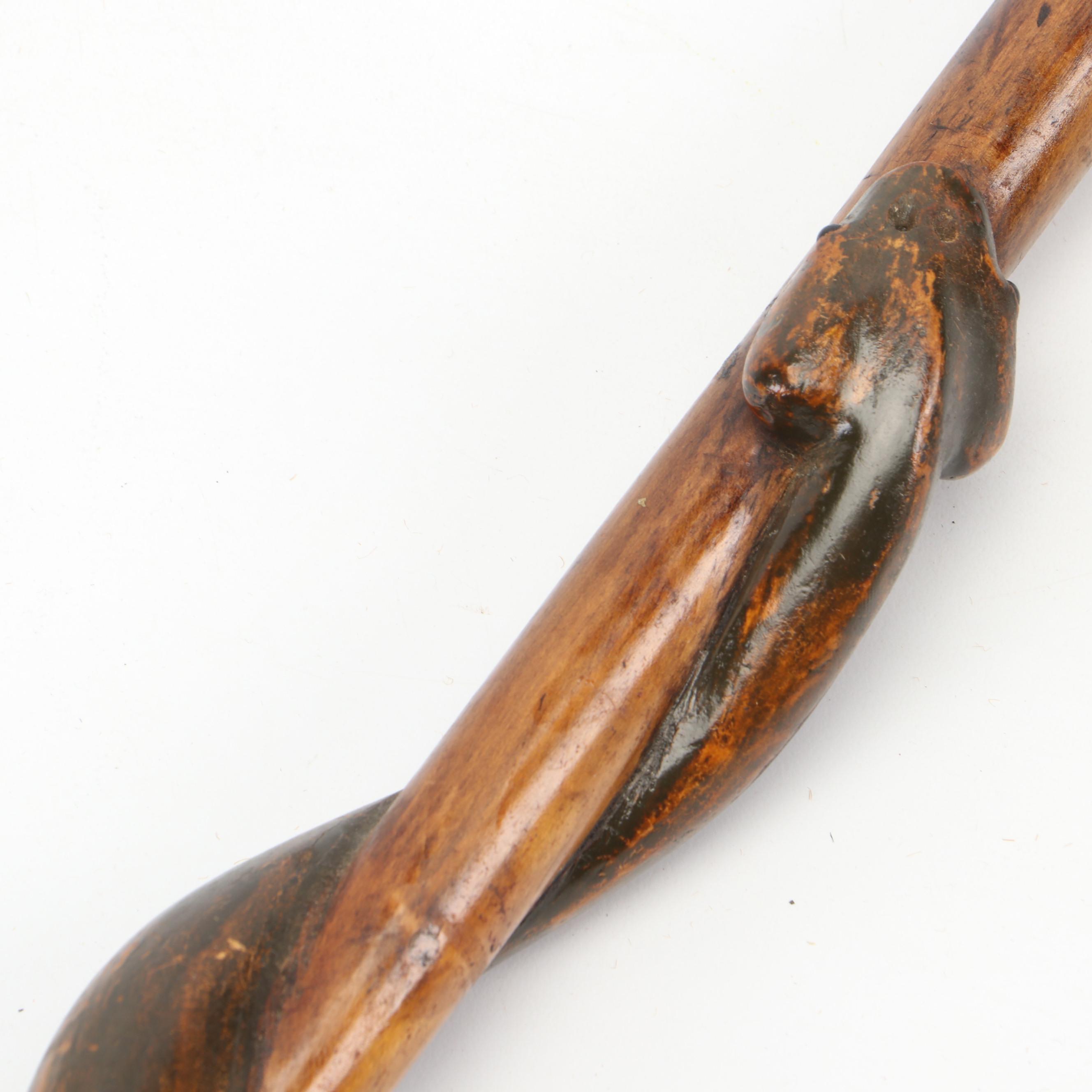 Appalachian Folk Art Carved Wooden Rattlesnake Cane | EBTH
