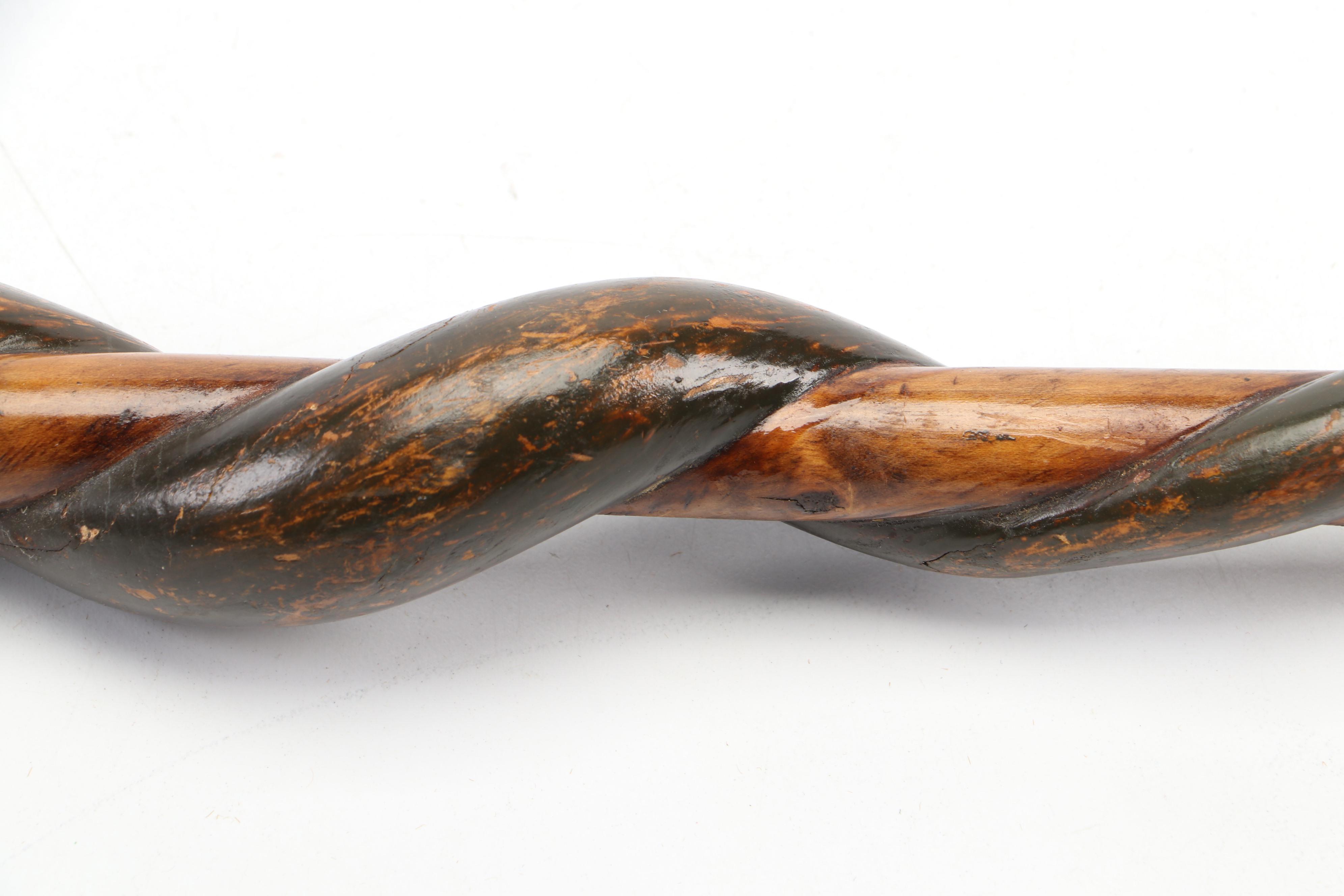 Appalachian Folk Art Carved Wooden Rattlesnake Cane | EBTH