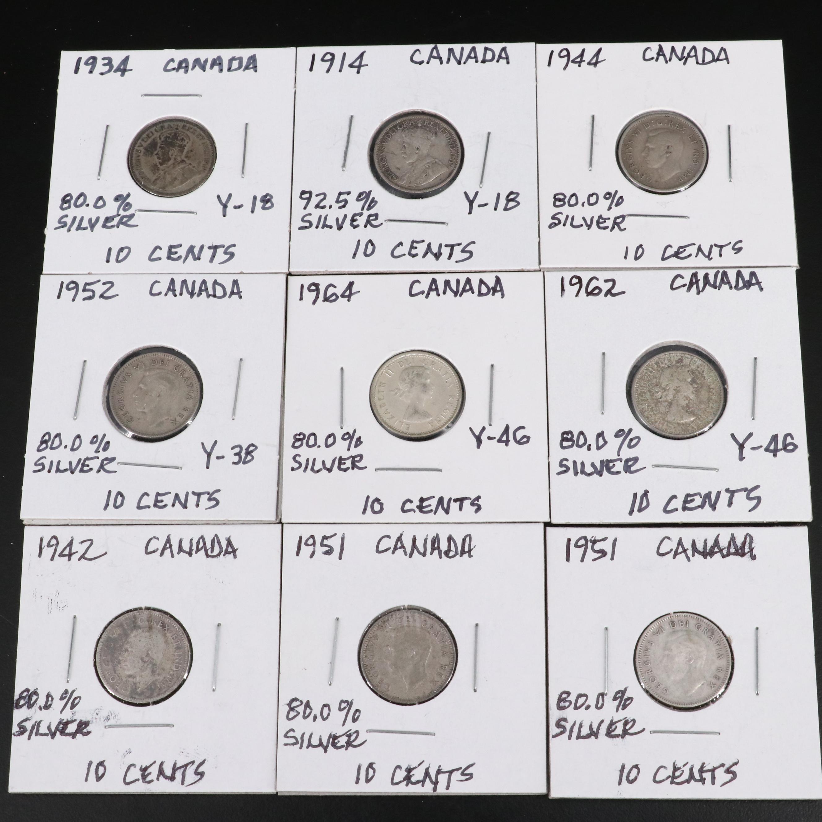 Collection of Forty Canada .800 Silver Ten Cent Coins With a 1911 | EBTH