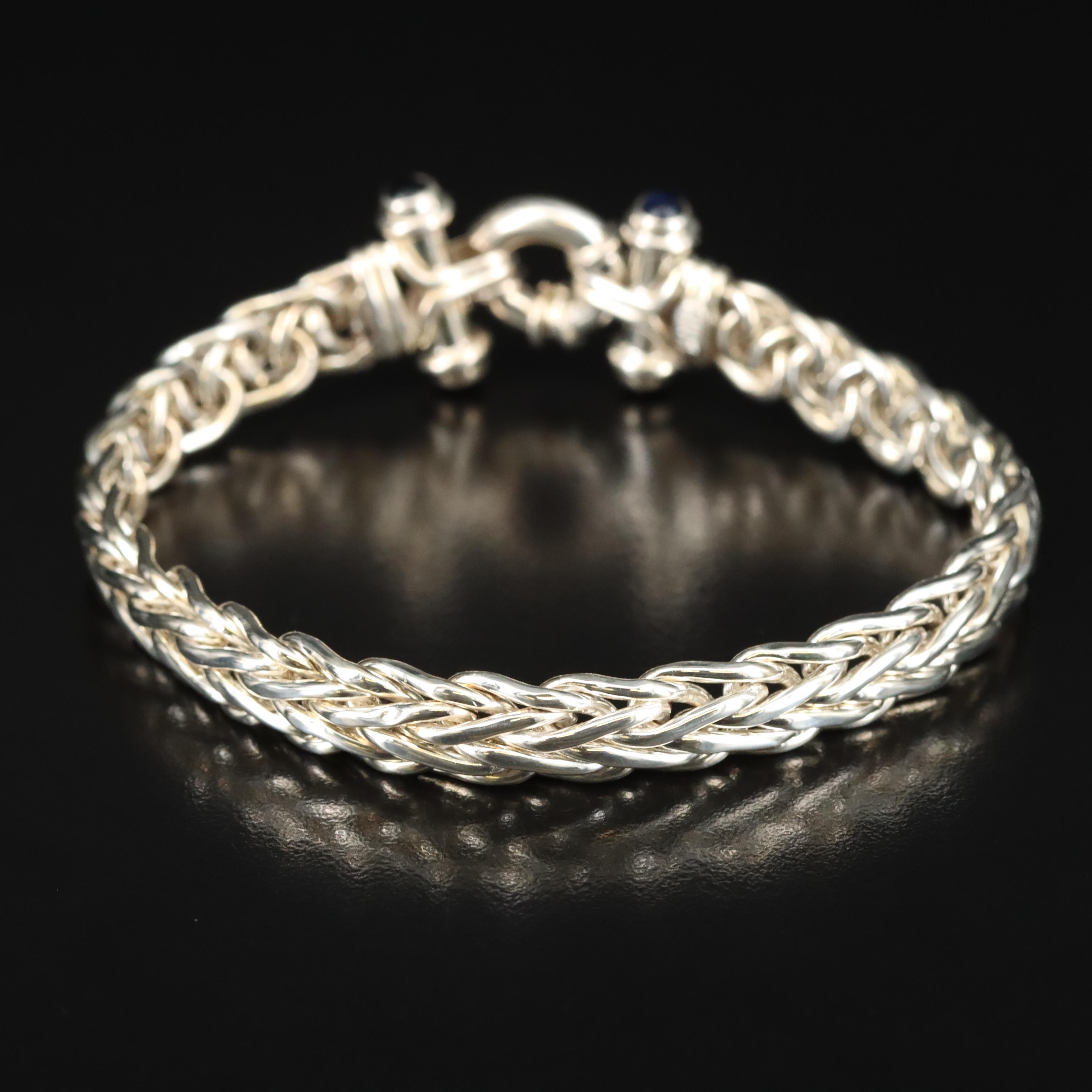 Sterling Wheat Chain Bracelet with Sapphires | EBTH