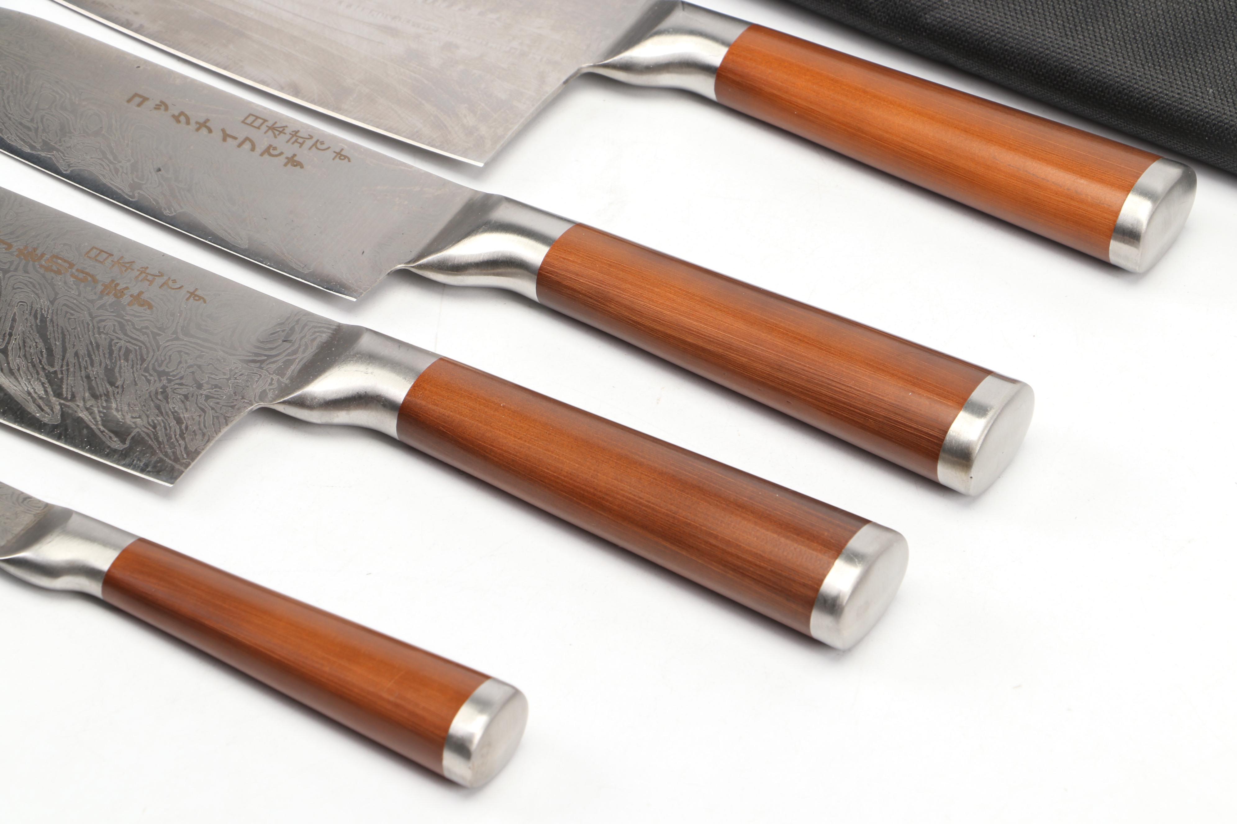 Japanese Four-Piece Chef's Knife and Cleaver Set in Nylon Roll Case | EBTH