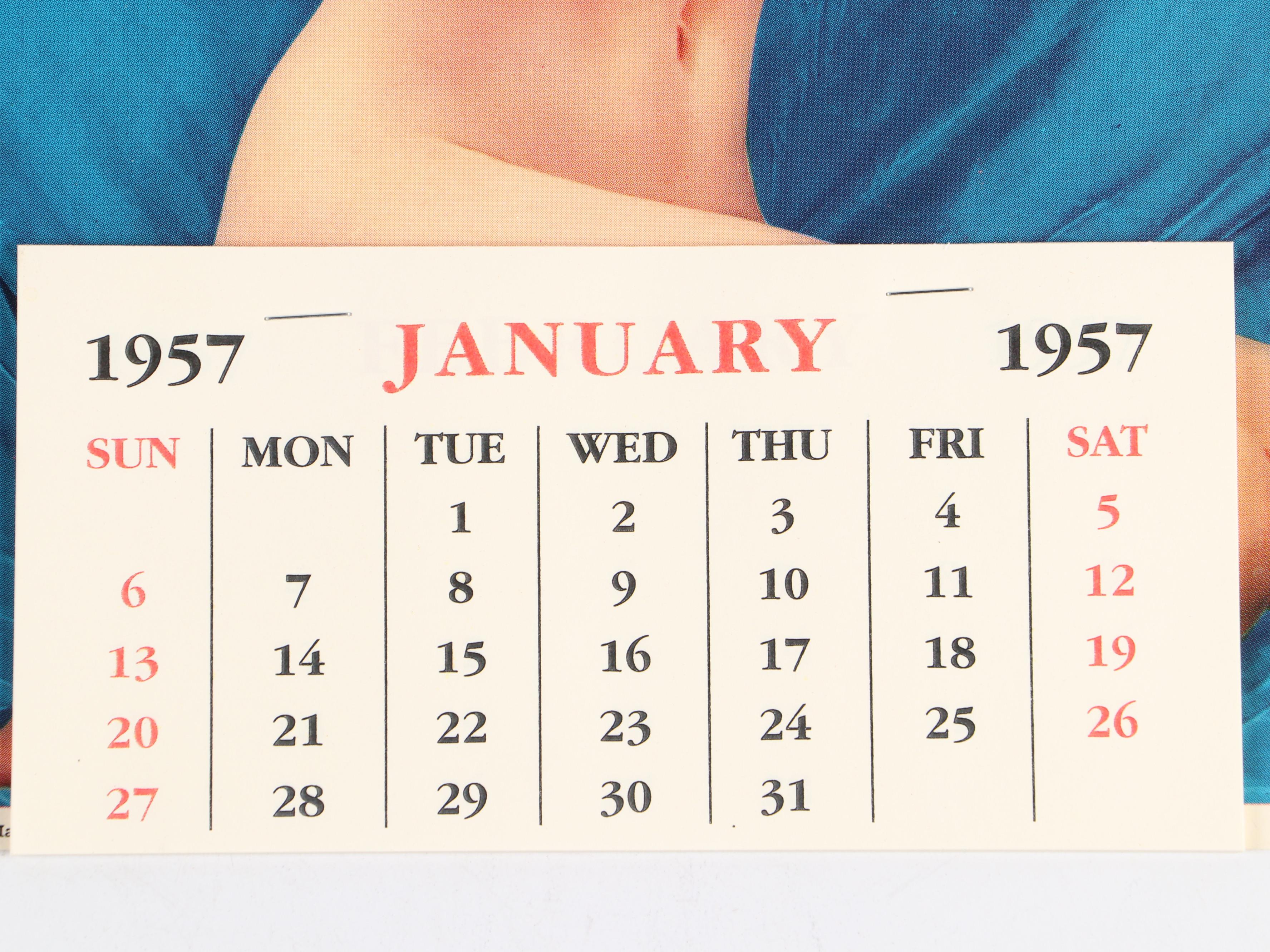 Reproduction Offset Lithograph Pin Up Photos and 1957 Calendar Pages ...
