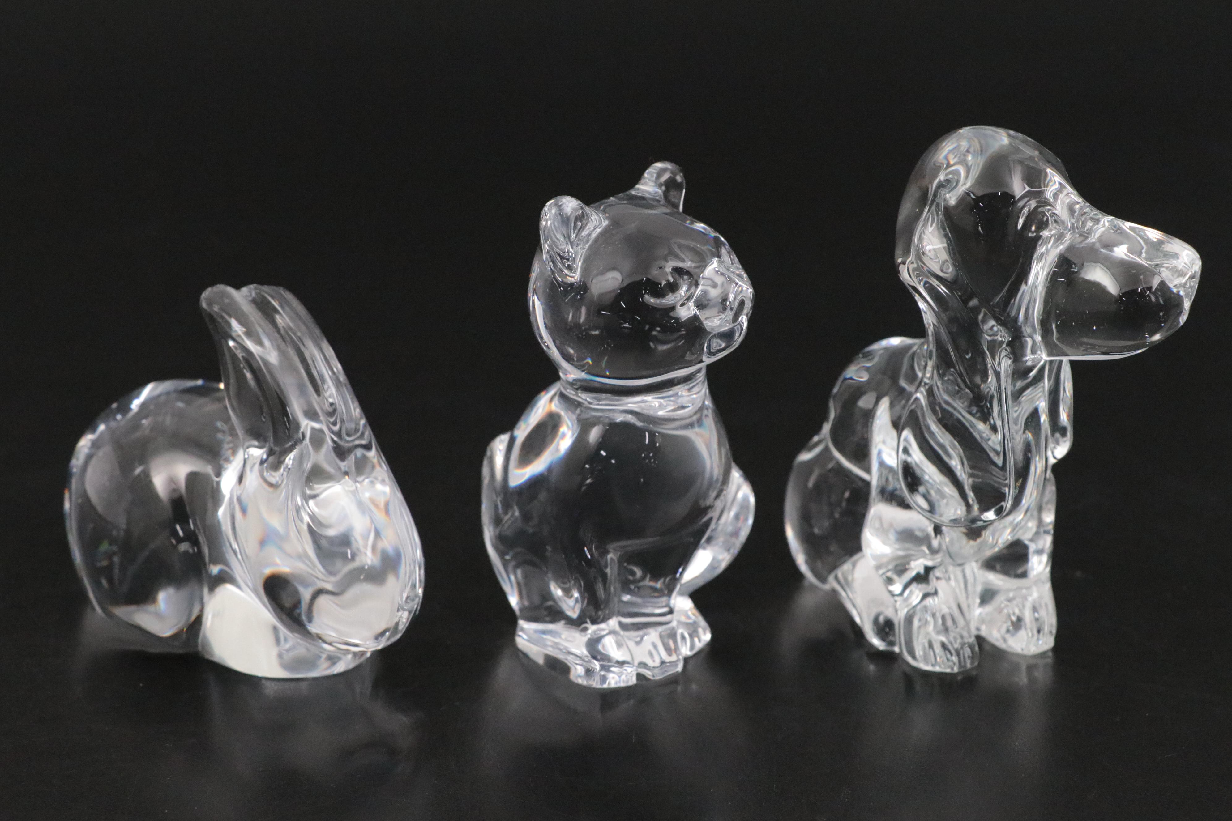 Daum French Crystal Rabbit, Cat and Dog Figurines | EBTH