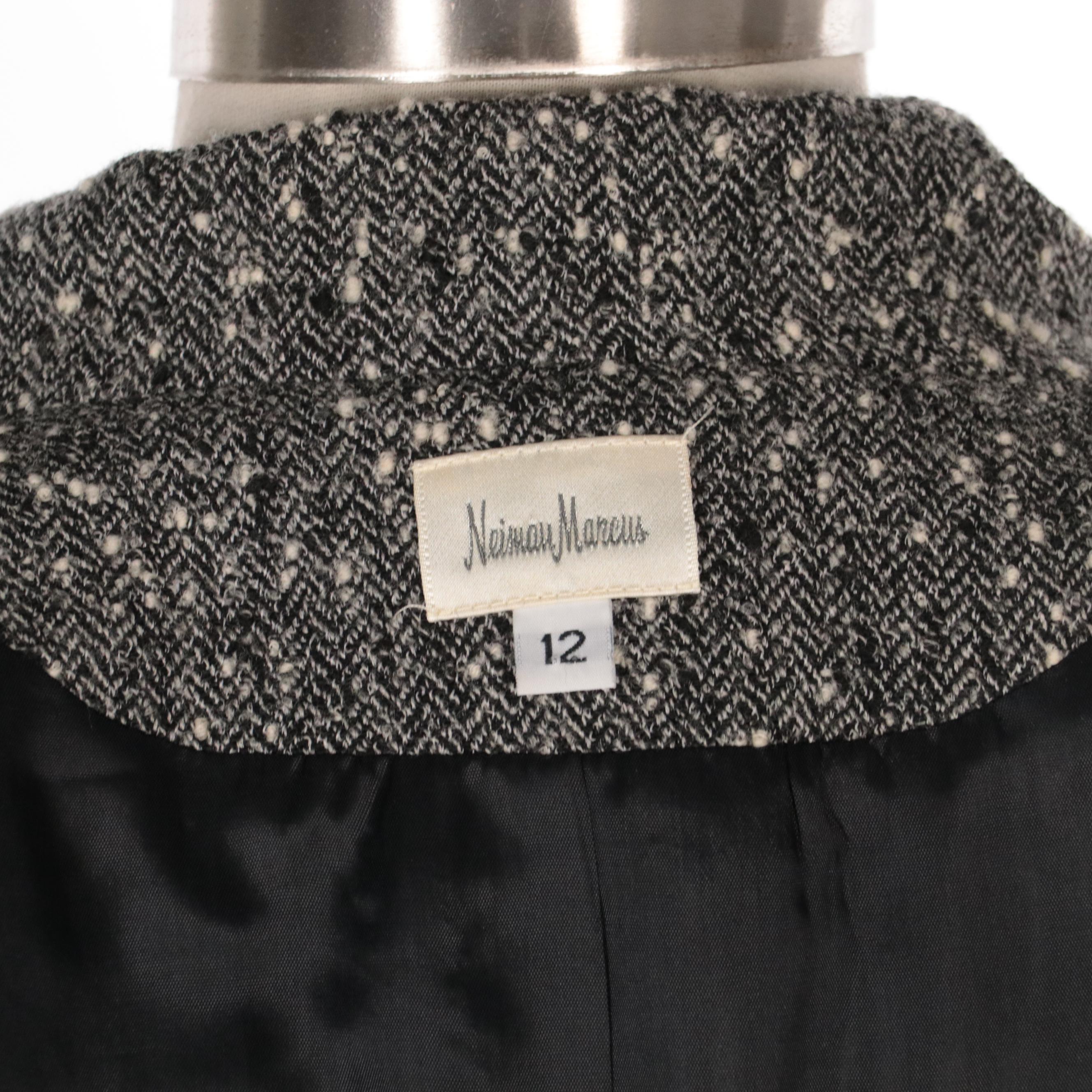 Neiman Marcus Grey Textured Wool Skirt Suit and Black Leather Crossbody ...