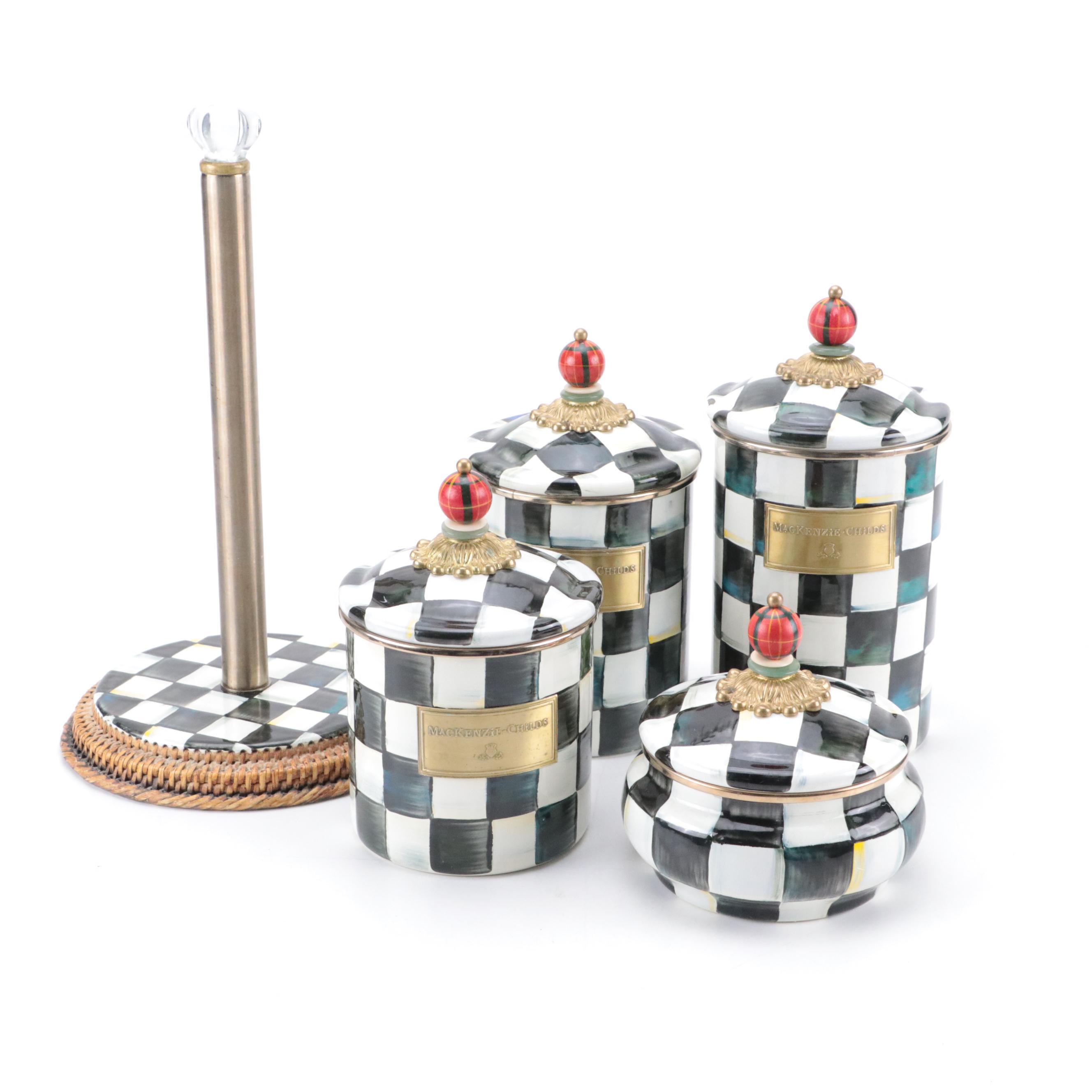 MacKenzie-Childs "Country Check" Canisters, Jar and Paper Towel Rack | EBTH
